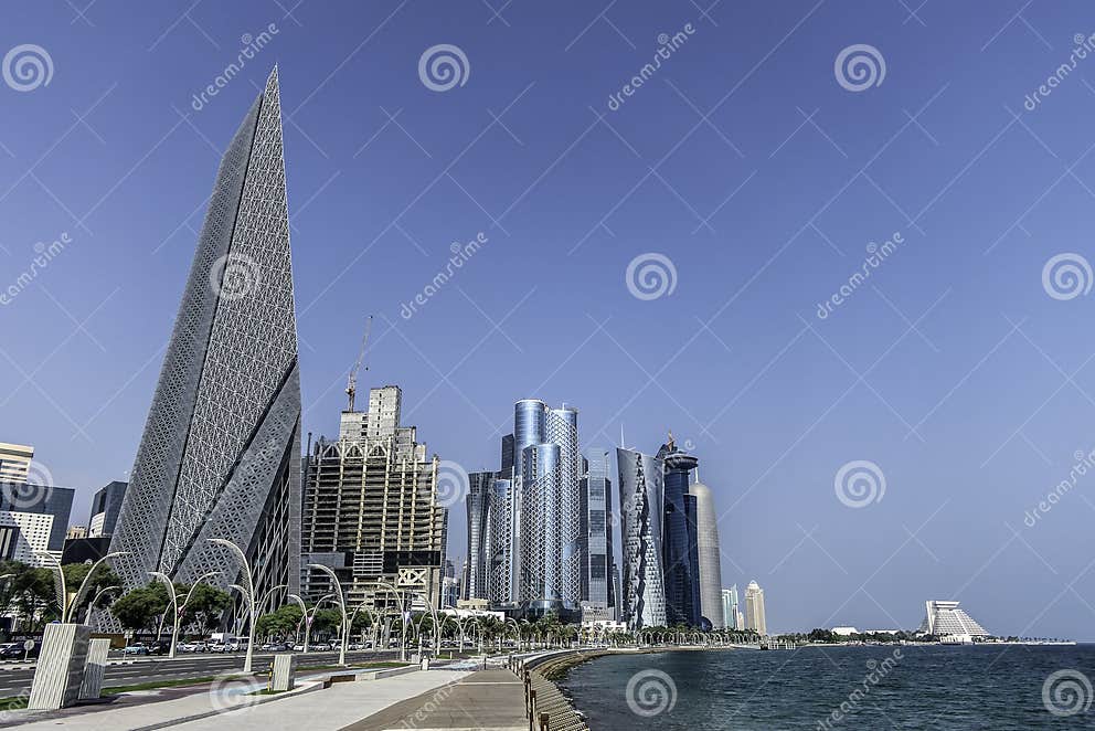 Qatar, Doha, View of the Skyscrapers of Doha from the Corniche Stock ...