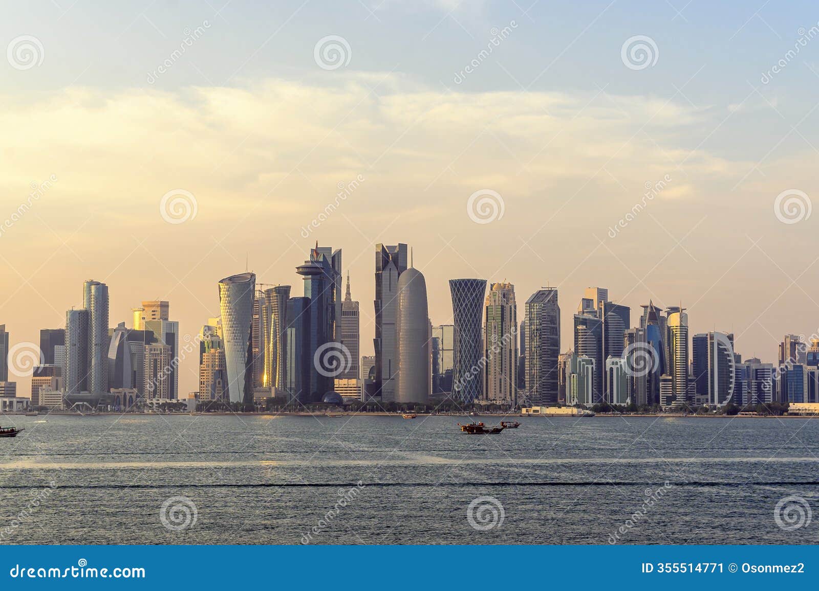 Doha Qatar Skyscrapers by the Sea at Sunset Stock Image - Image of ...
