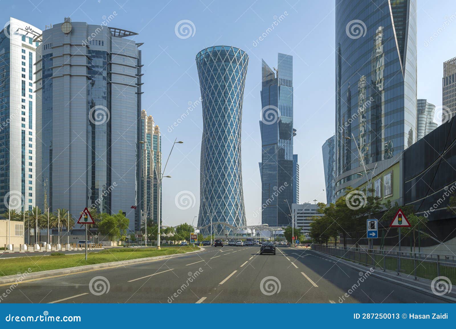Doha Road and Traffic Signs on Road. Selective Focus Editorial Stock ...