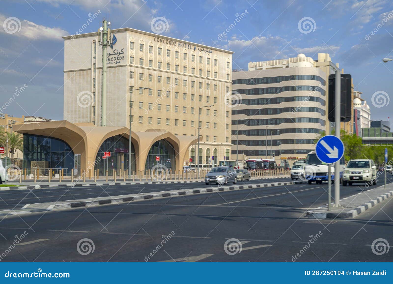 Doha Road and Traffic Signs on Road. Selective Focus Editorial Stock ...