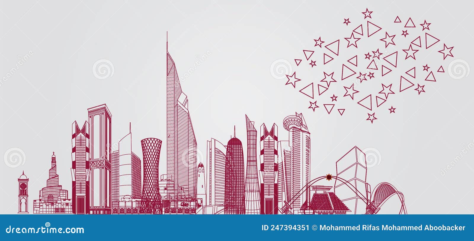 Doha Skyline,hand-drawn Sketch Vector Illustration.Museum Of Islamic ...