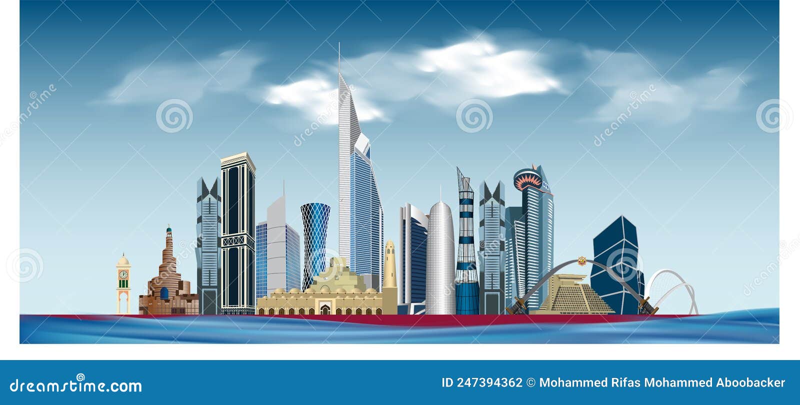 Doha Skyline with Blue Skyscrapers. Vector Illustration Stock Vector ...