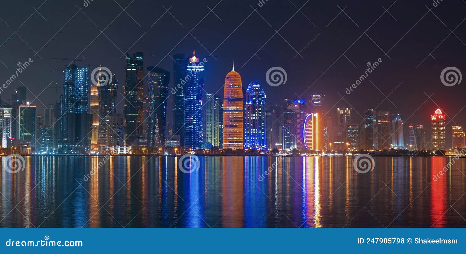 Doha Skyline with Many Towers during the Night Stock Photo - Image of ...