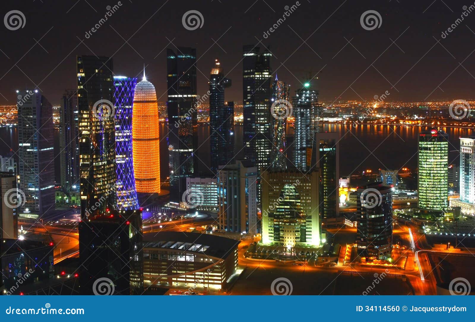 Doha Skyline at Night from Above Editorial Image - Image of east ...