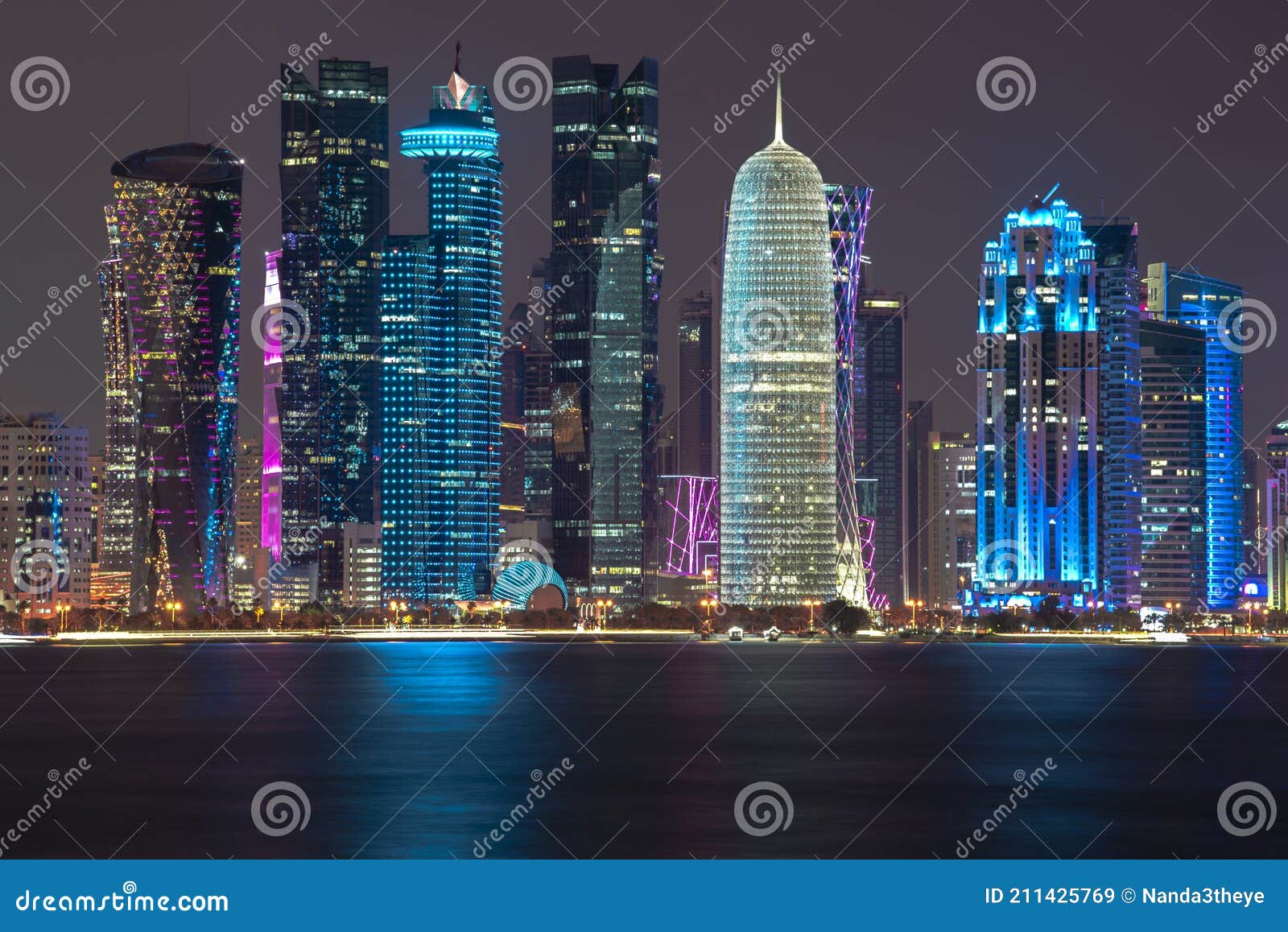 Doha Skyline at Night,Qatar Stock Image - Image of persian, city: 211425769