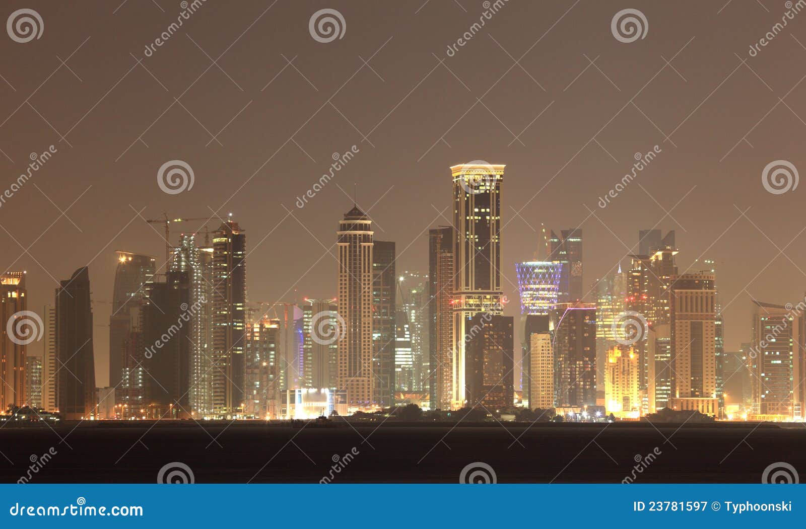 Doha Skyline at Night, Qatar Stock Image - Image of modern, capital ...
