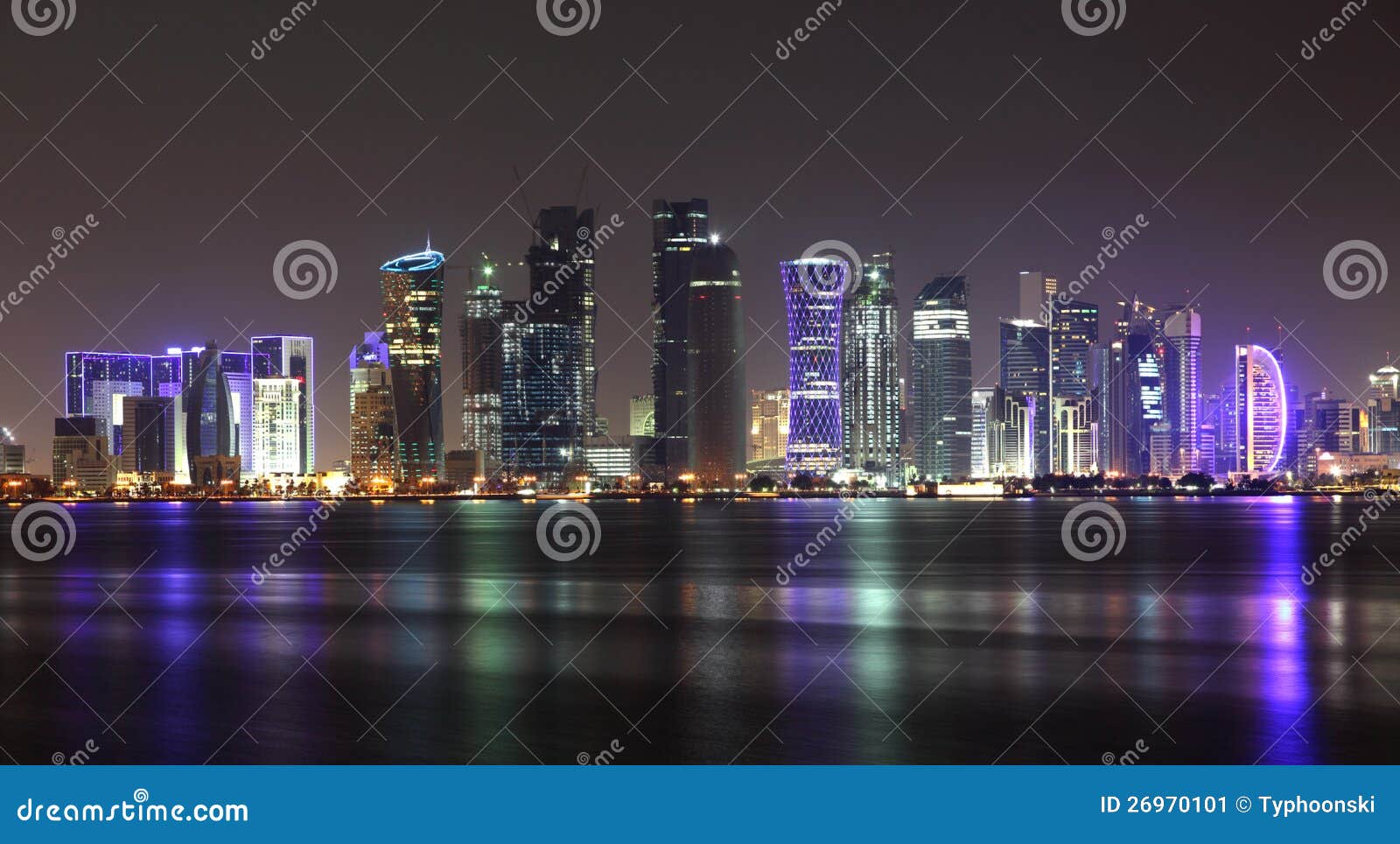 Doha Skyline at Night, Qatar Stock Image - Image of architecture ...