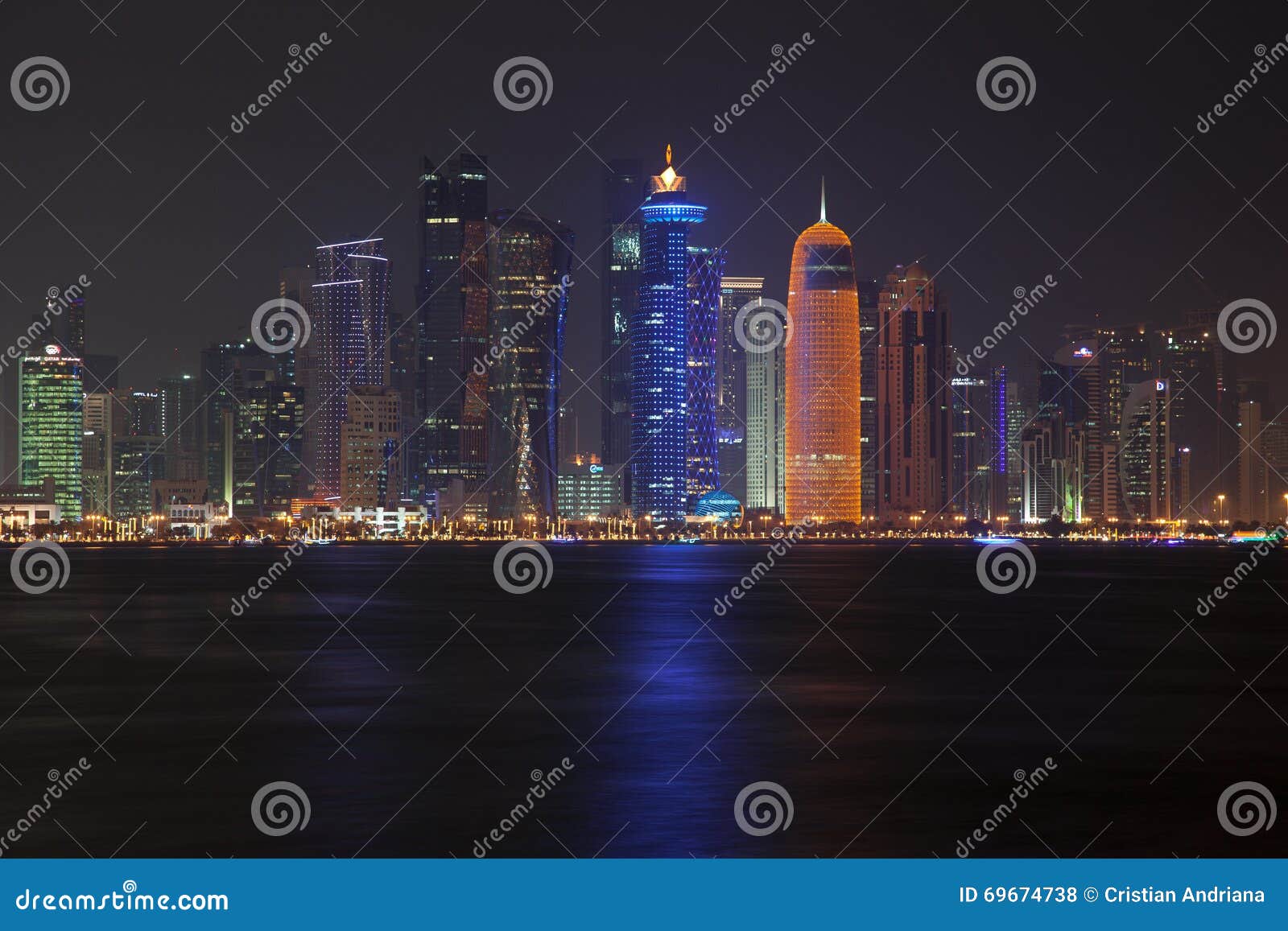 Doha Skyline at Night. Qatar Stock Photo - Image of cityscape, doha ...