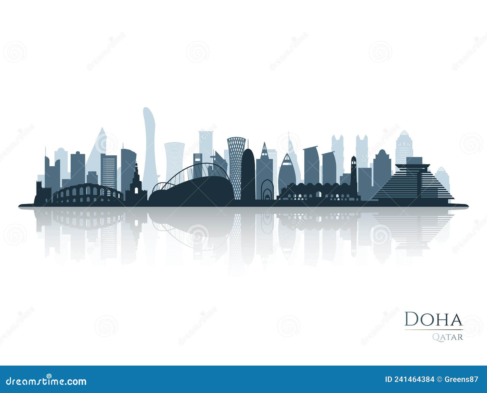 Doha Skyline Silhouette With Reflection. Vector Illustration ...
