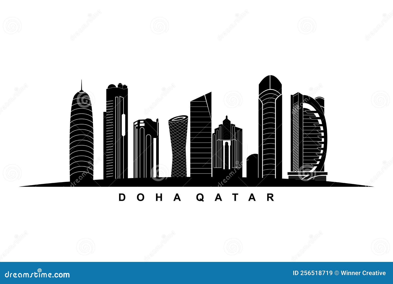 Doha Skyline Silhouette Vector Illustration Stock Vector - Illustration ...