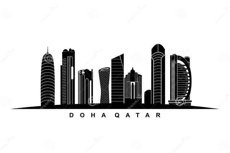 Doha Skyline Silhouette Vector Illustration Stock Vector - Illustration ...