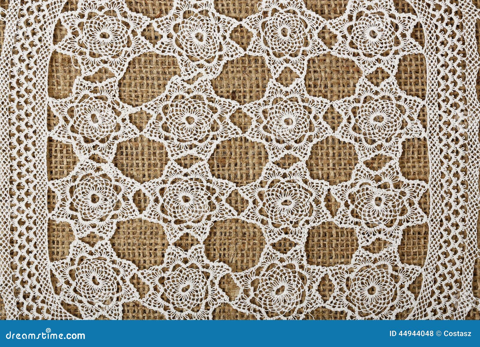 Doily on burlap stock photo. Image of handmade, backdrop - 44944048