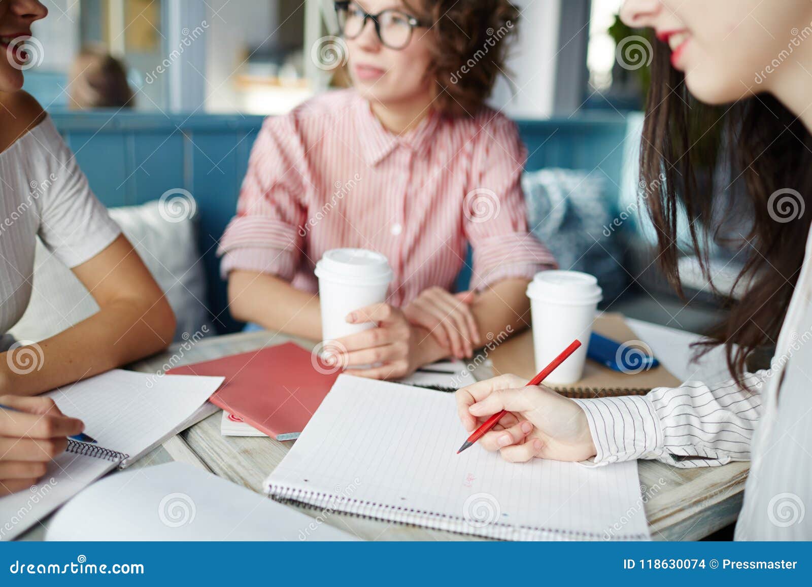 Doing assignment at break stock photo. Image of businesswoman - 118630074