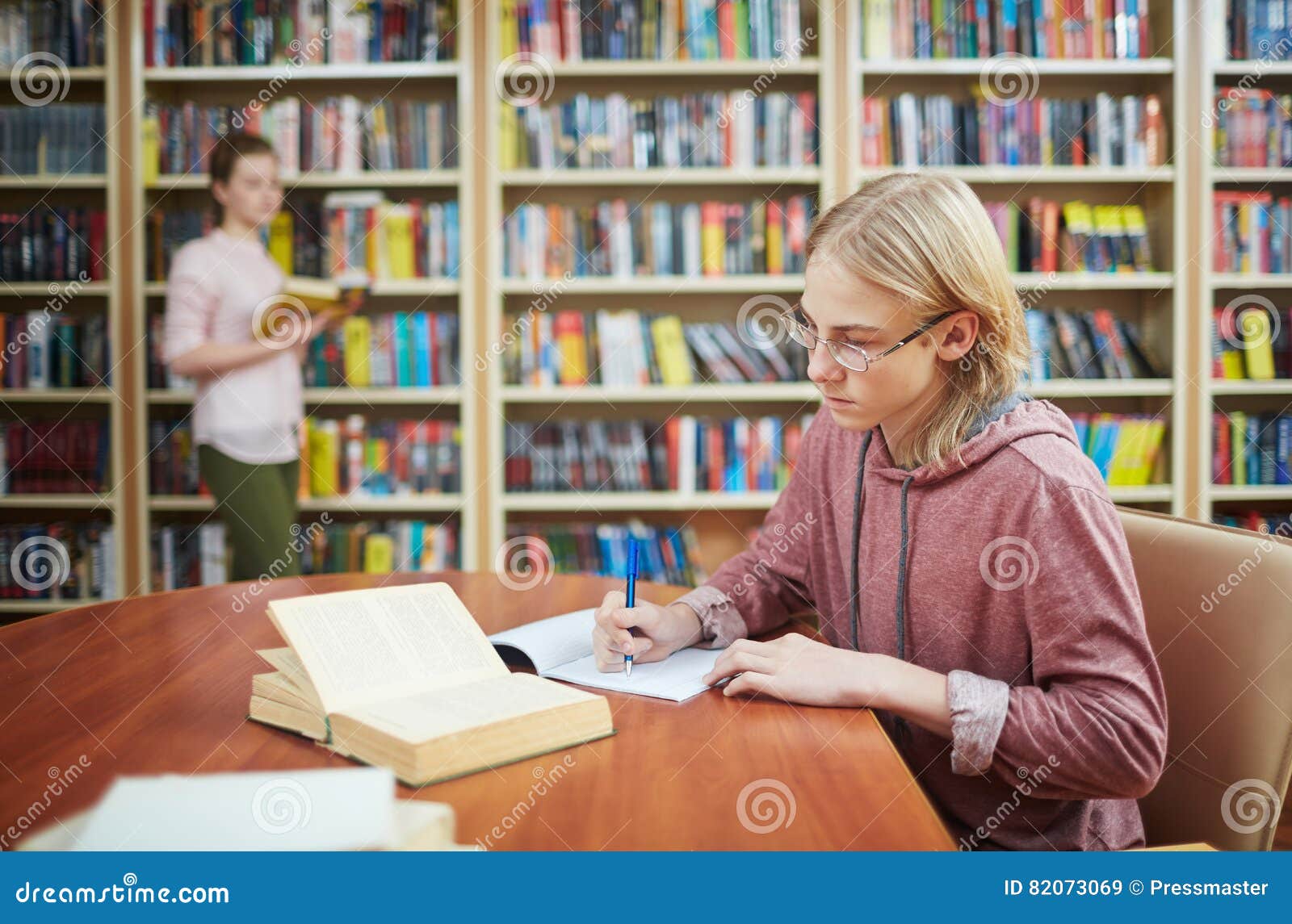 Doing Assignment in Library Stock Image - Image of student, workplace ...
