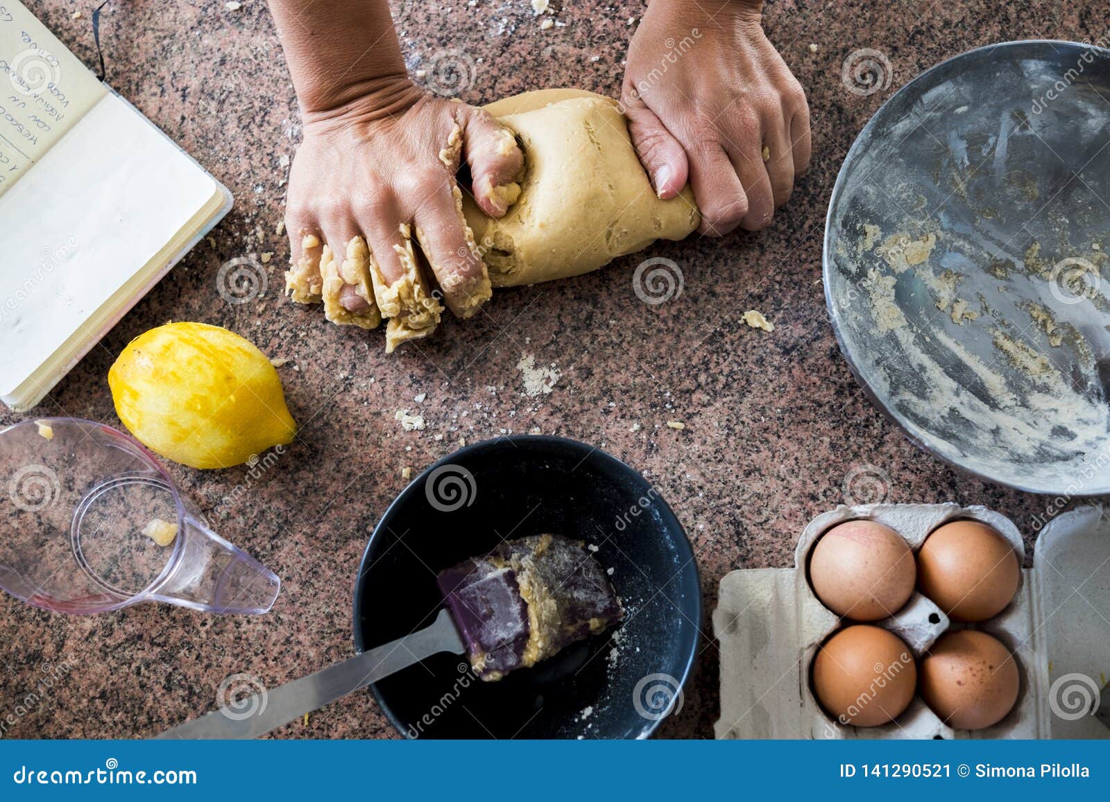 Doing a Cake in the Kitchen, Strong Hands from Above Stock Image ...