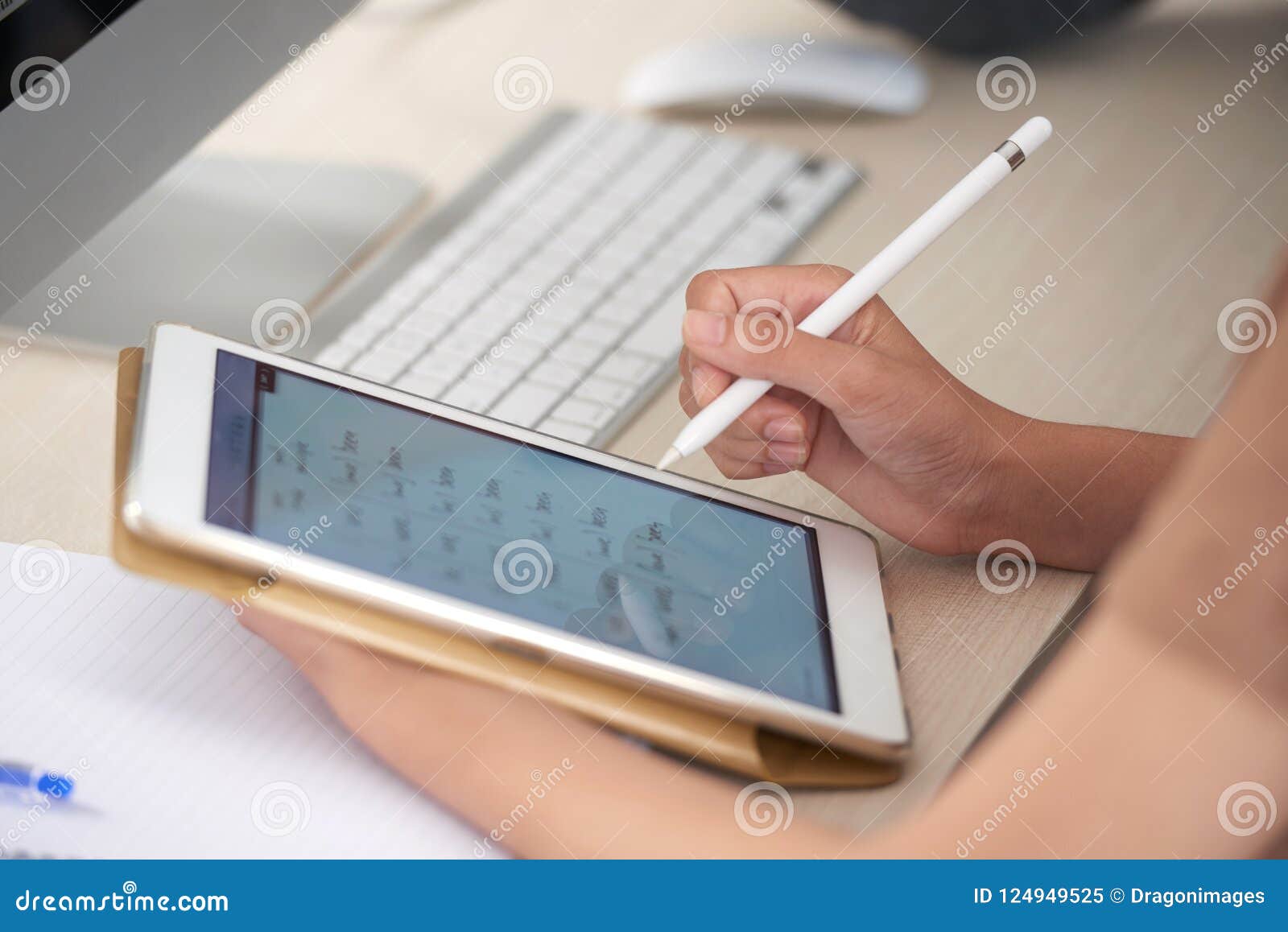 Doing exercise on tablet stock image. Image of student - 124949525