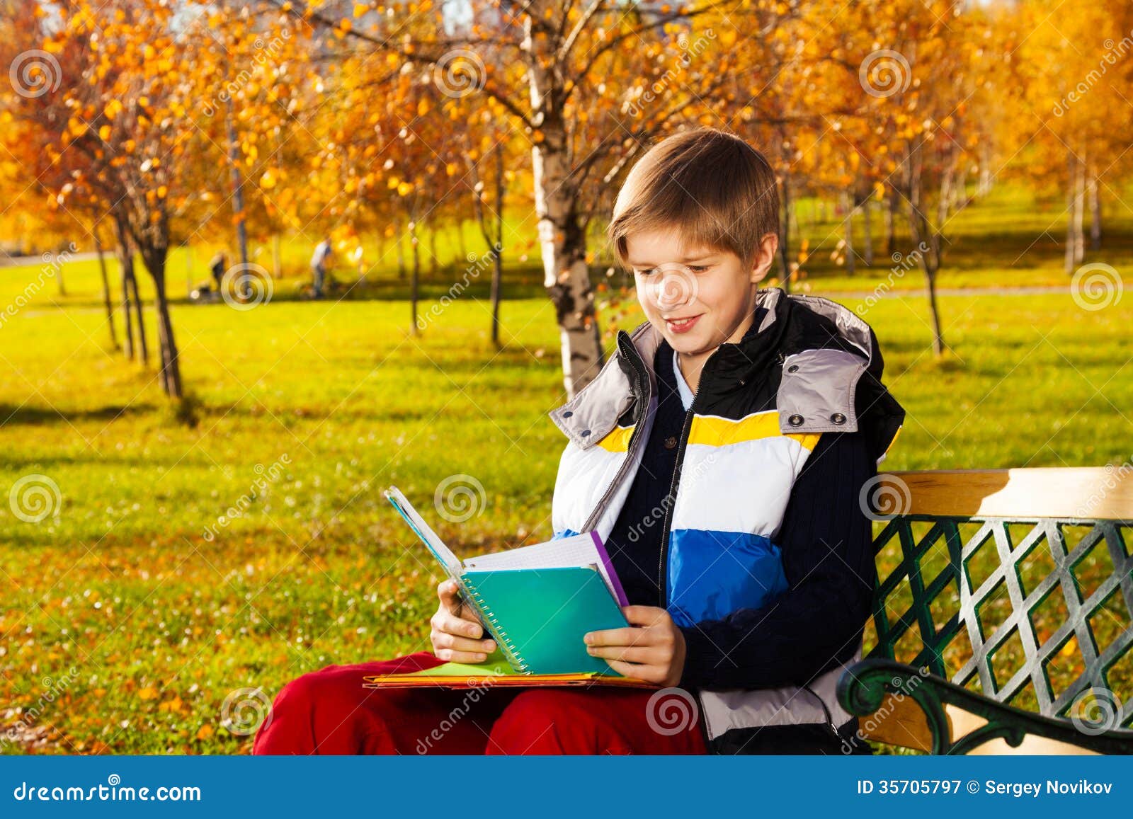 Doing Homework in the Autumn Park Stock Image - Image of beautiful ...
