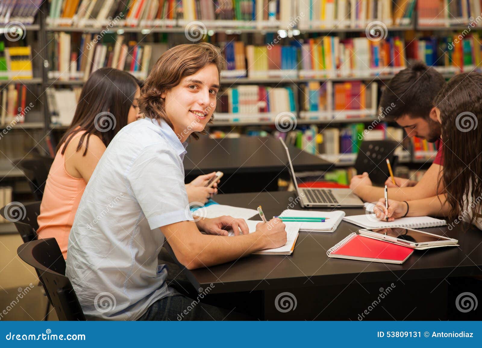 Doing Homework in the Library Stock Image - Image of group, book: 53809131