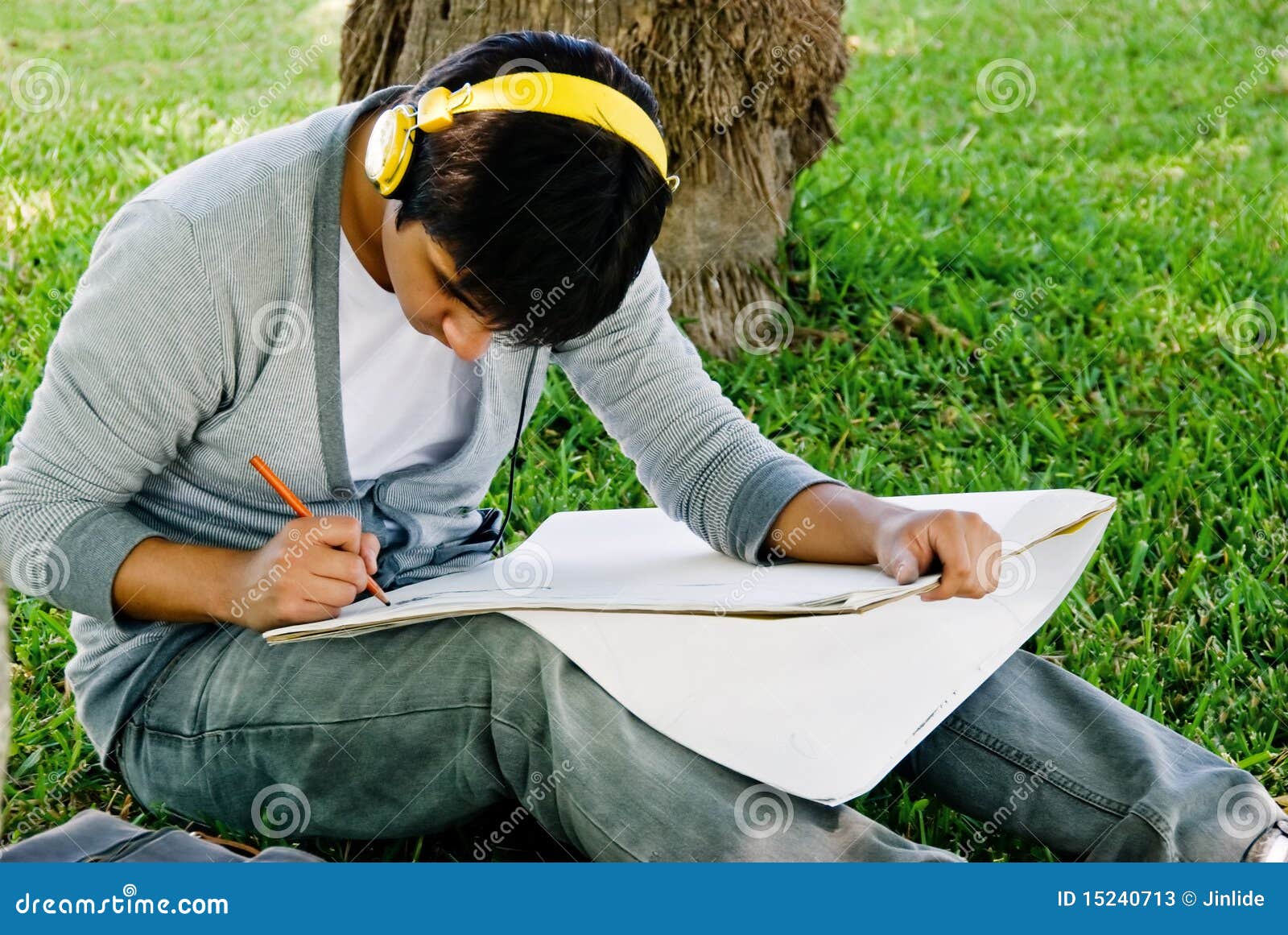 Doing homework outdoor stock image. Image of pencil, tree - 15240713