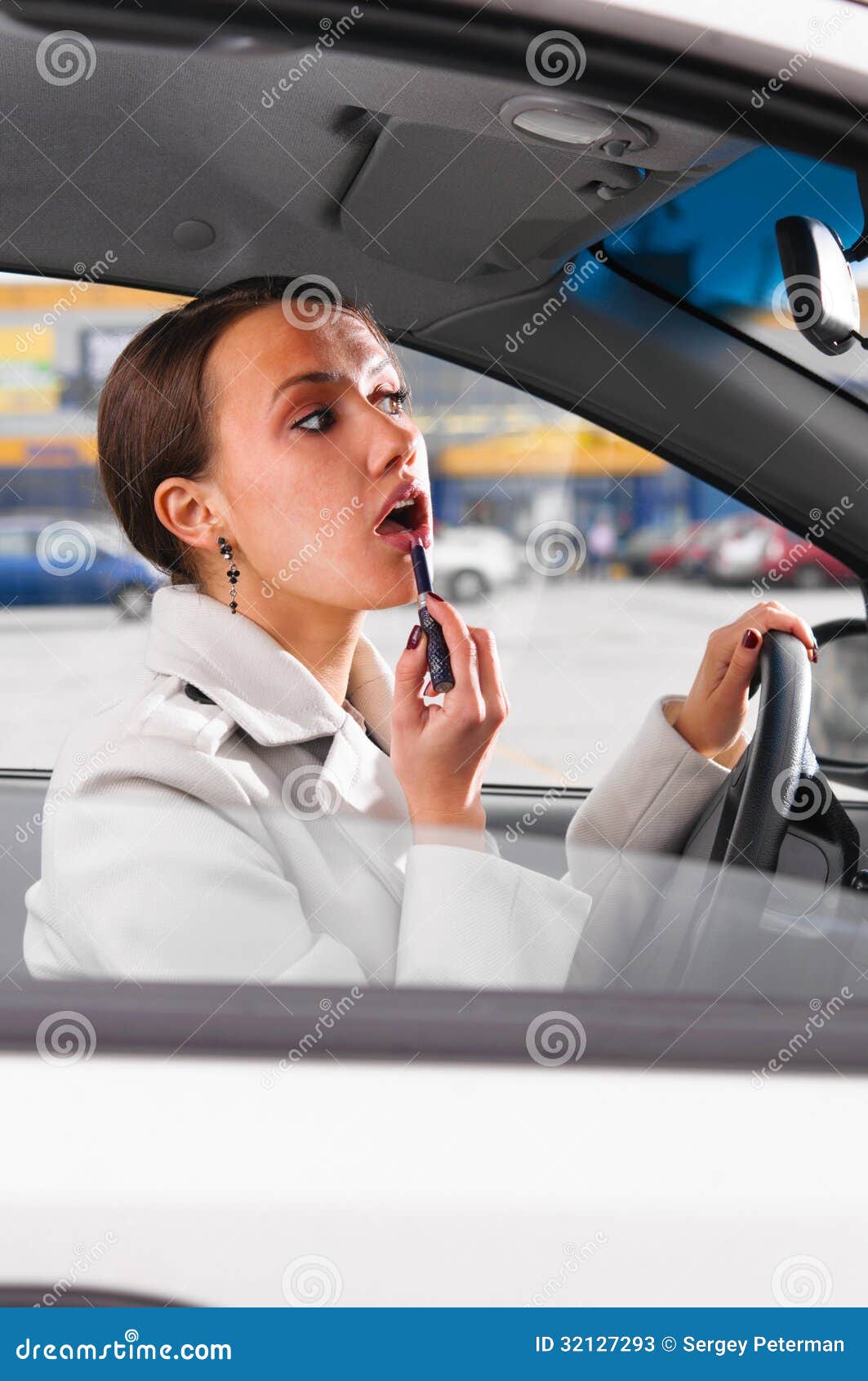 Doing makeup on the run stock image. Image of girl, brunette - 32127293