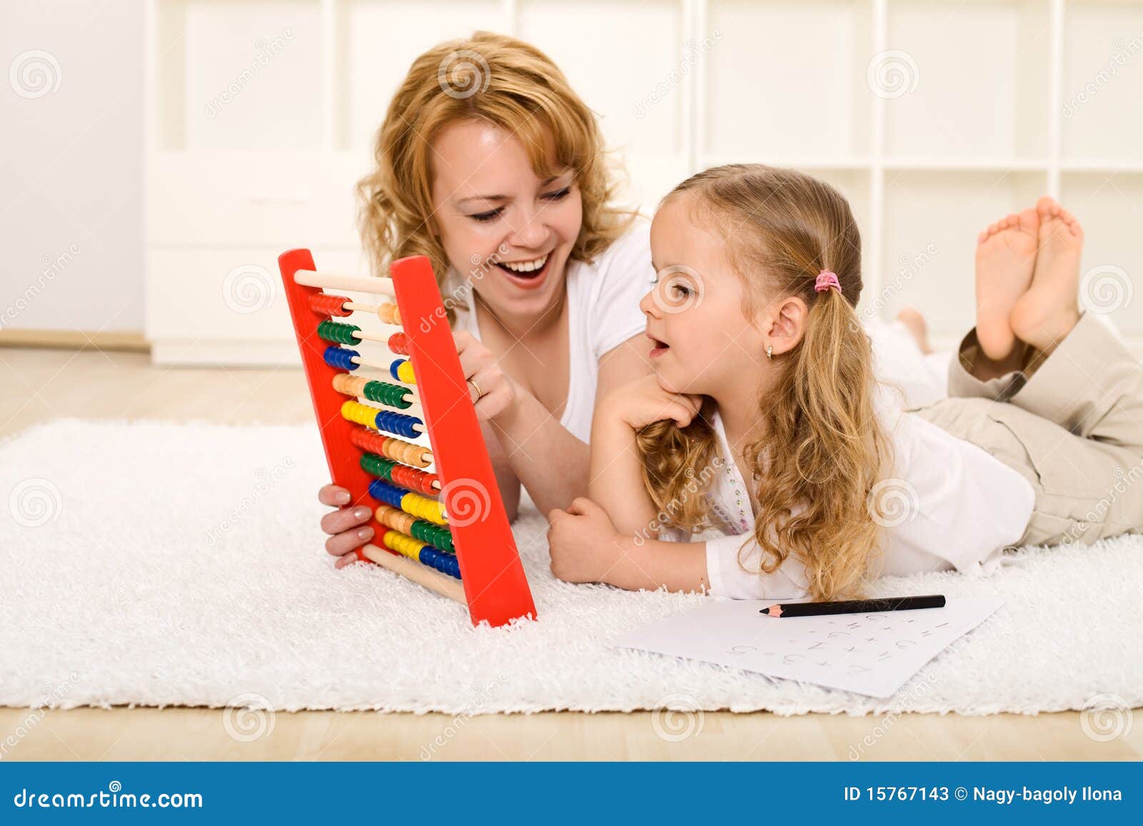 Doing Math Exercises with Mom Stock Image - Image of green, abacus ...