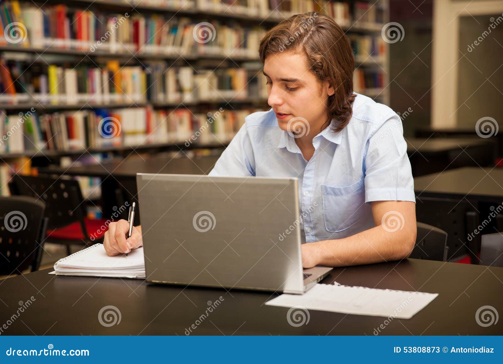 Doing Some Research at a Library Stock Image - Image of computer ...