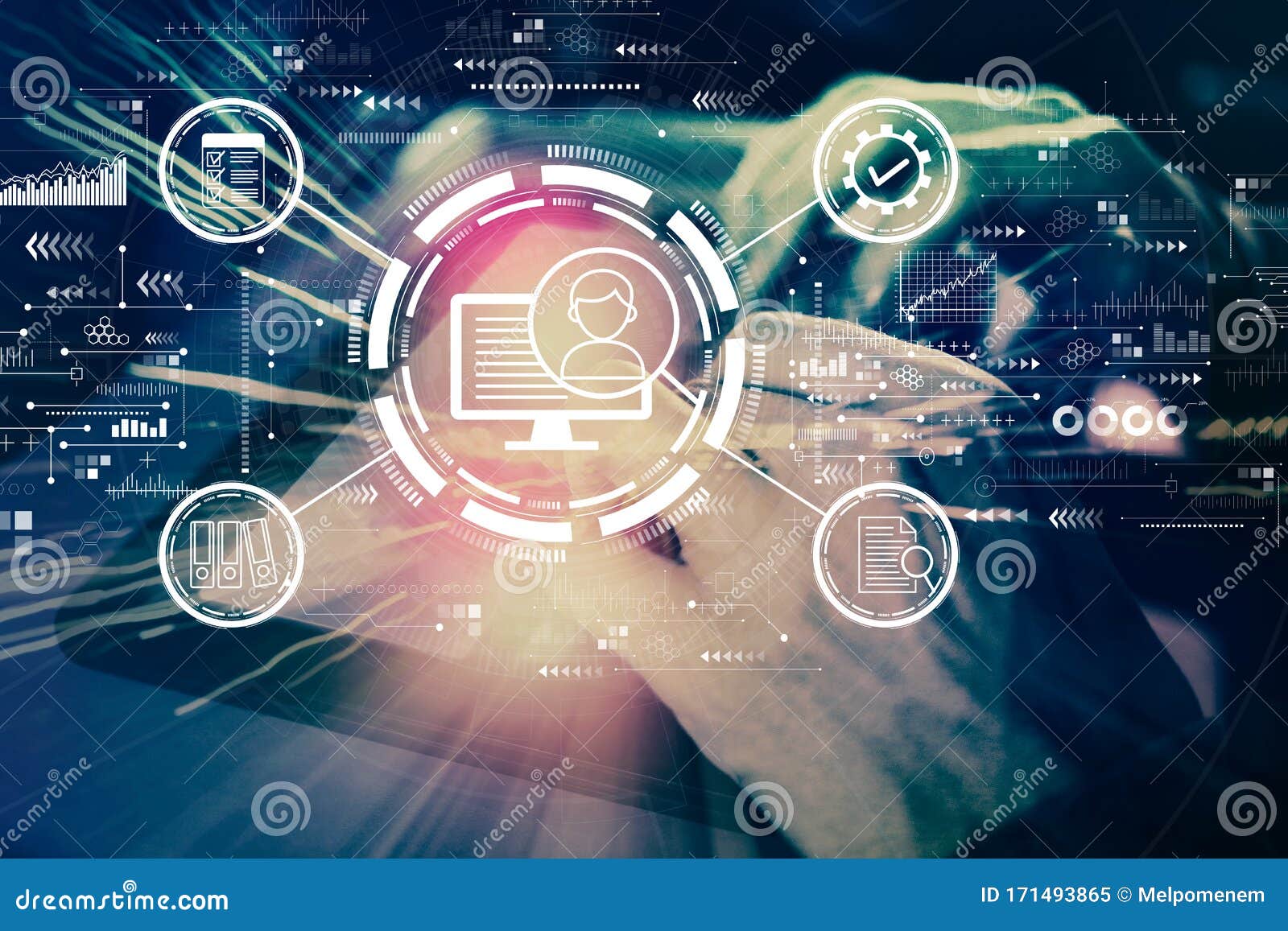 Dokumentenmanagement-Systemkonzept Mit Mann Mithilfe Der Tablette Stockbild - Bild von ...