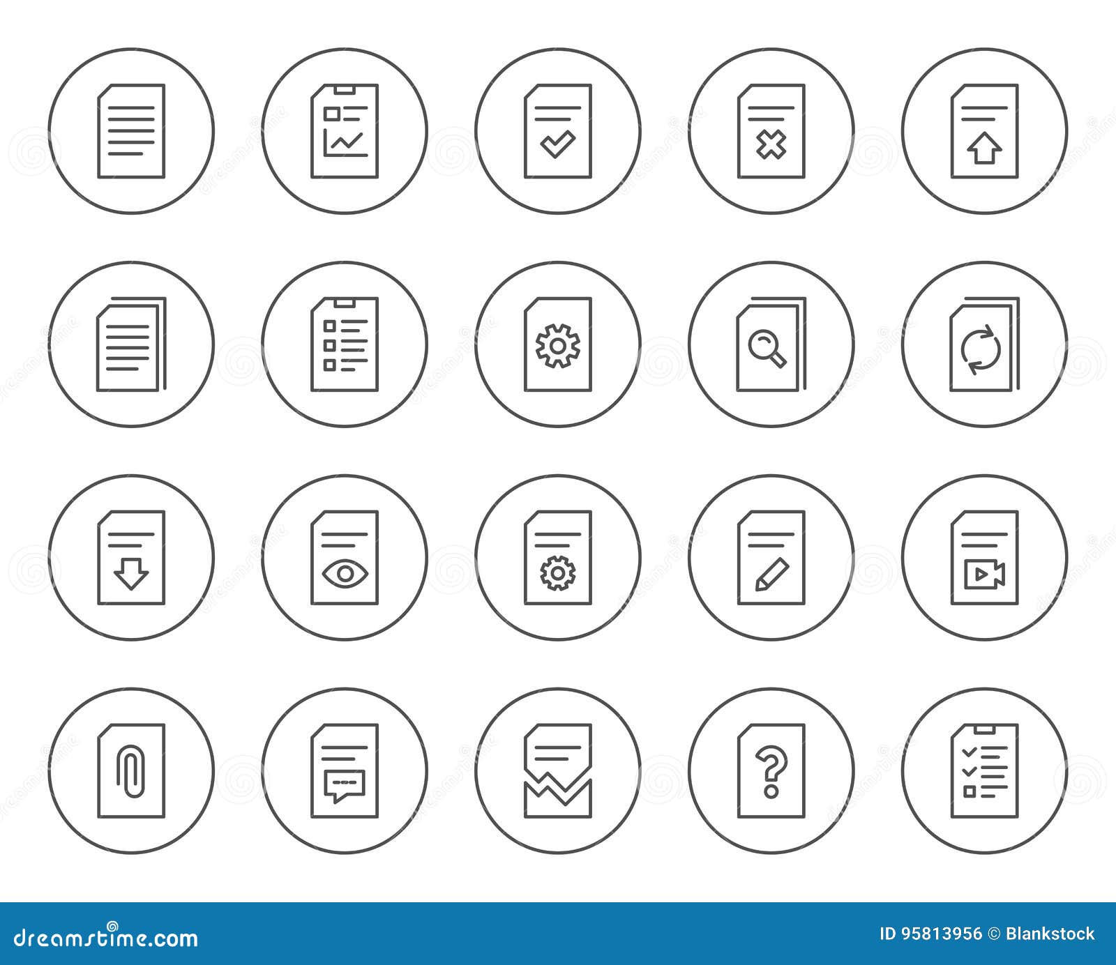 Dokumentlinje Symboler Rapport, Kontrollista Och Kopia Vektor ...