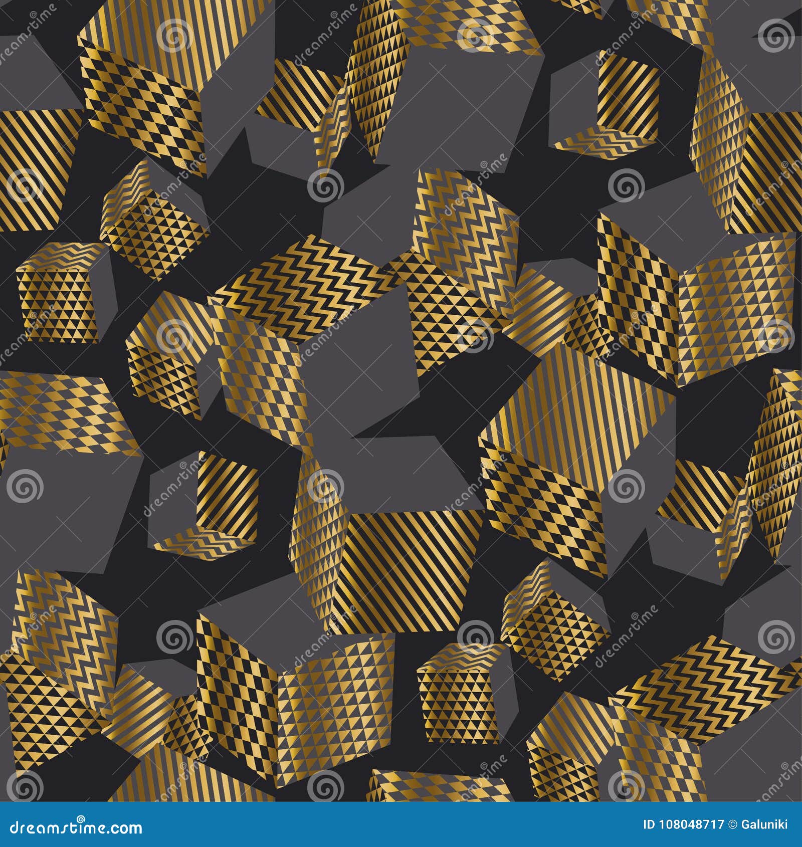 Dold and Black 3d Geometric Cubes Seamless Pattern. Stock Vector ...