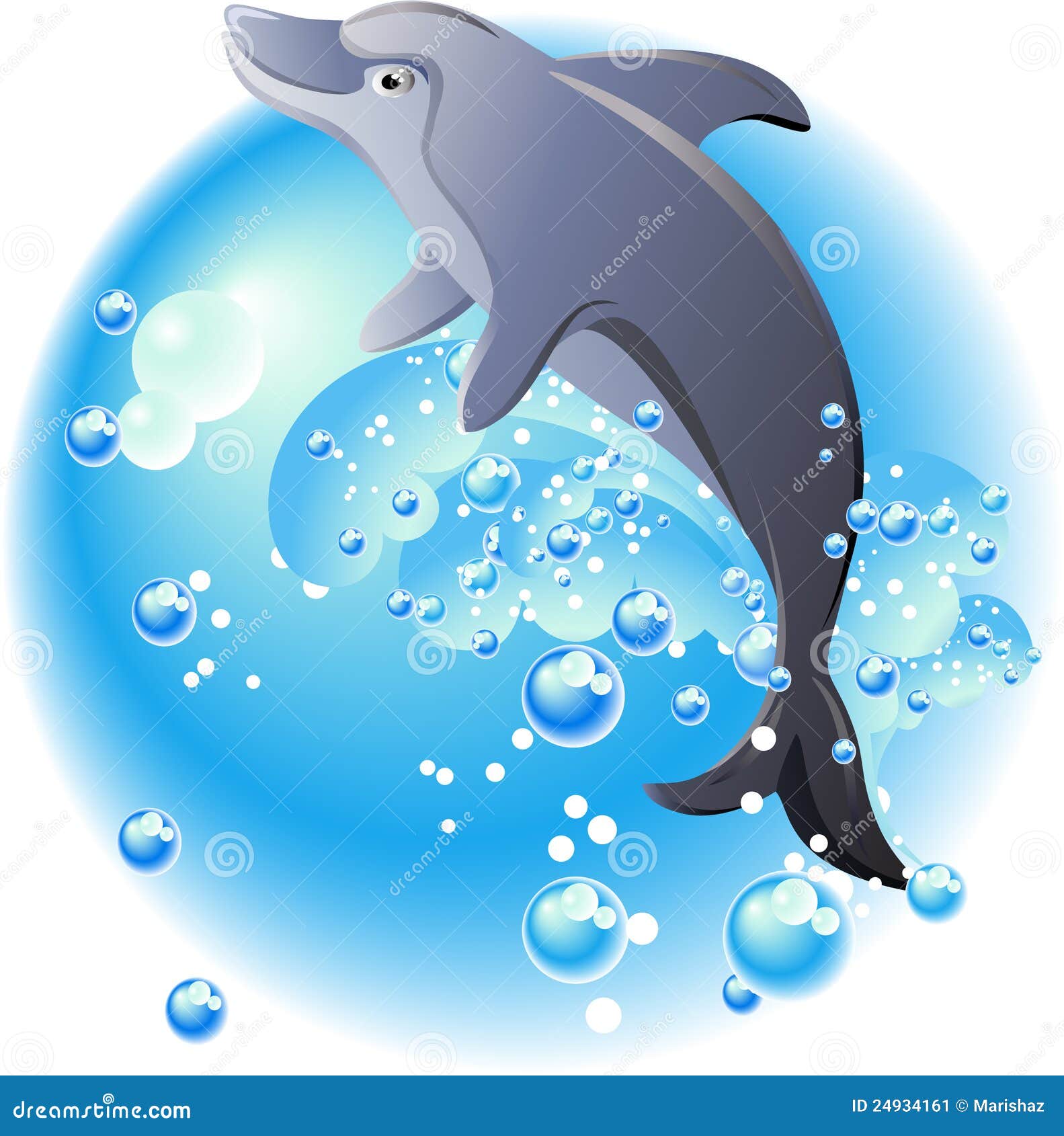 Dolfijn en blauwe golven vector illustratie. Illustration of dier ...