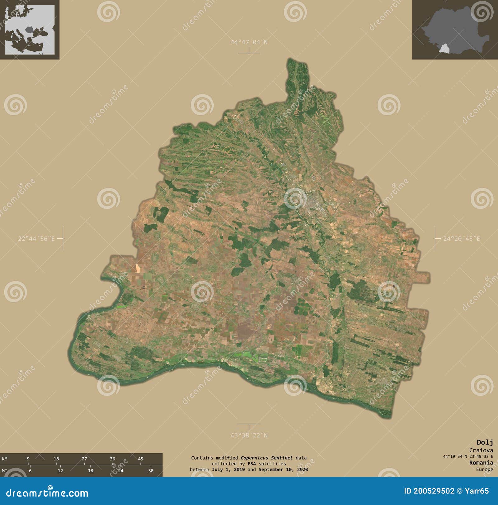 Dolj, Romania - Composition. Sentinel-2 Satellite Stock Illustration ...