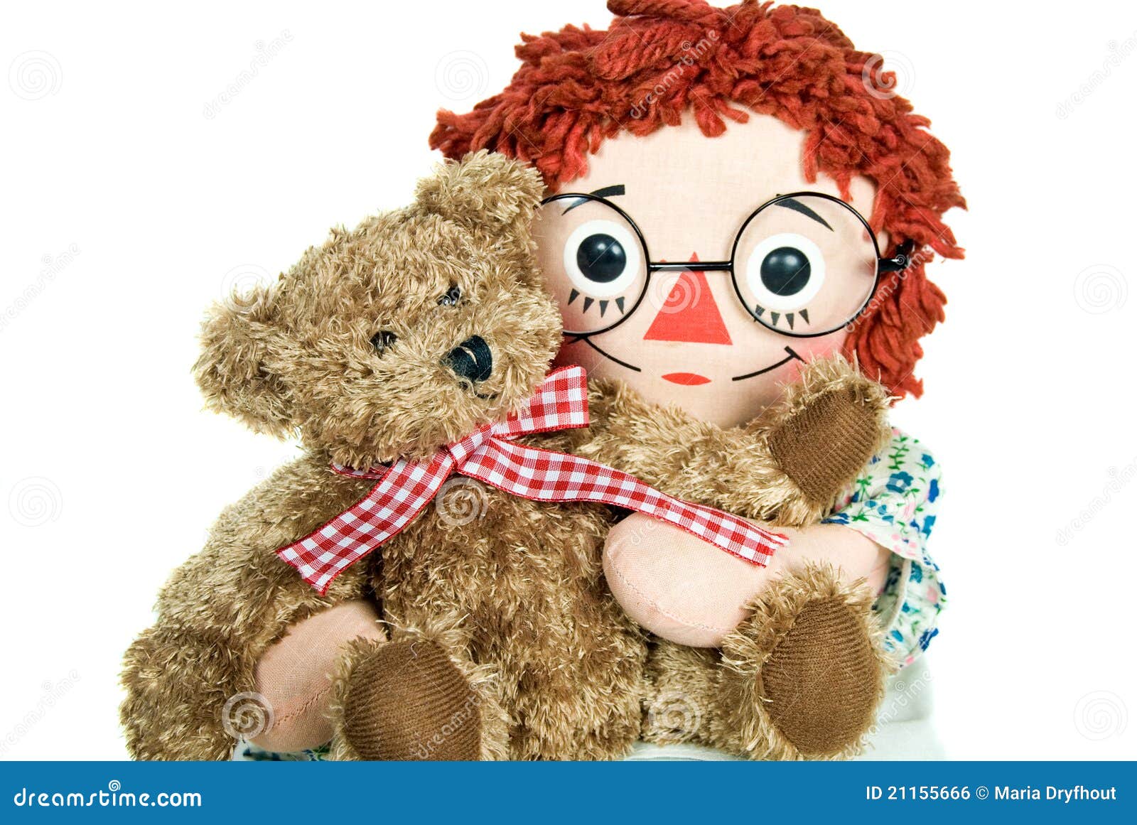 Doll hugging teddy bear stock photo. Image of cute, checkered - 21155666