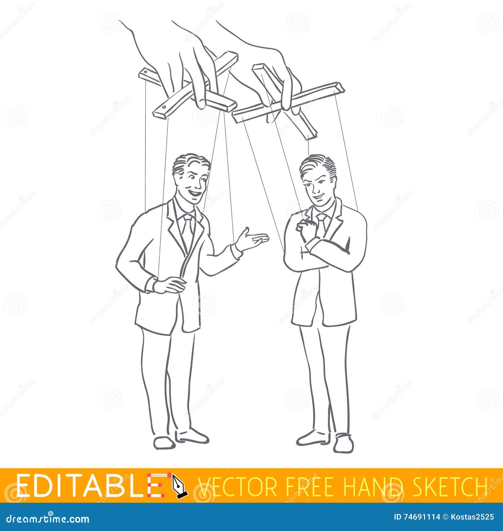 Doll Puppet Manipulation. Editable Vector Icon in Linear Style Stock ...