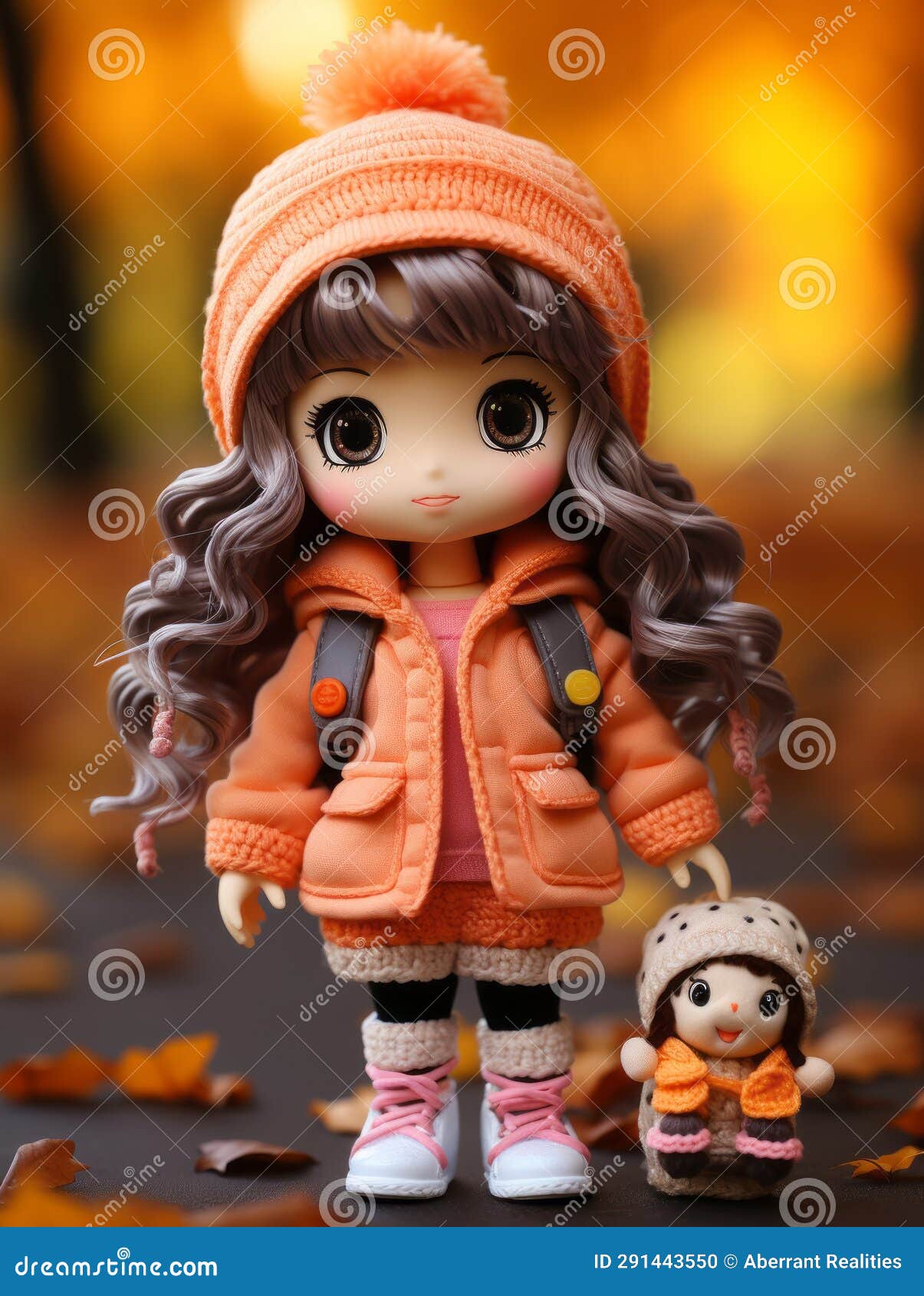 A Doll Wearing an Orange Coat and Holding a Doll Stock Illustration ...