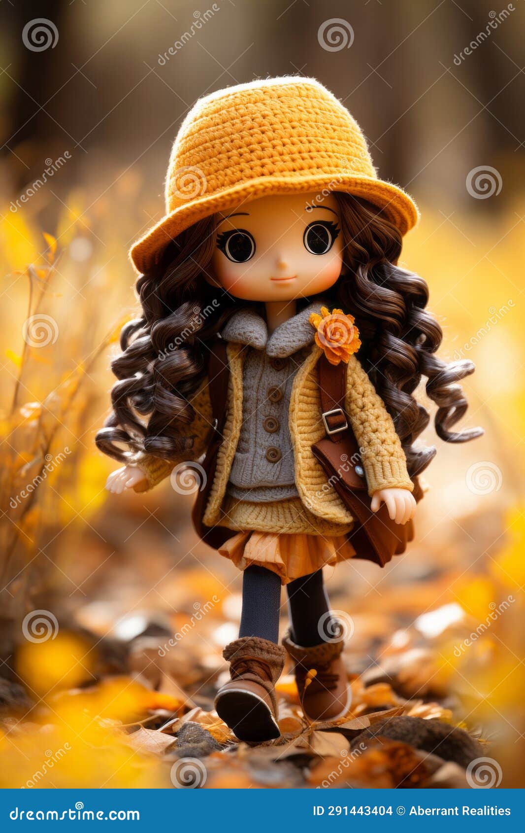 A Doll Wearing a Yellow Hat and Brown Coat Stock Illustration ...