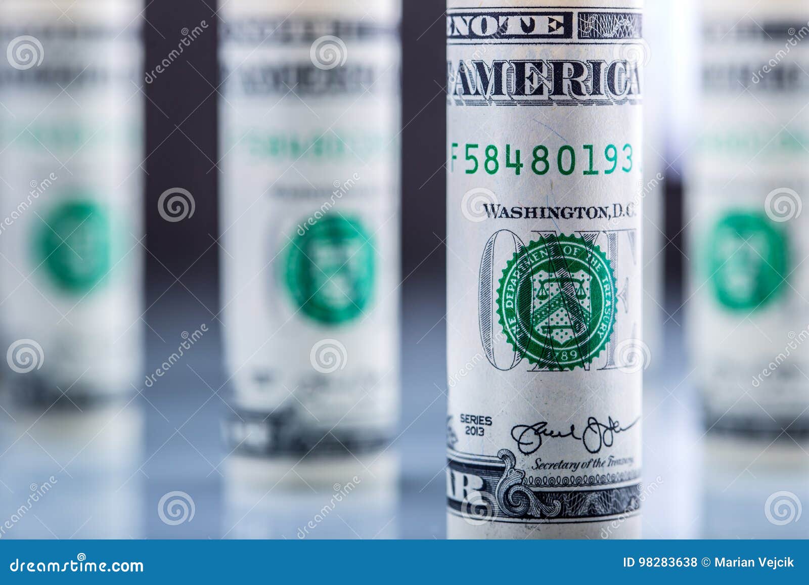 Dollar. American Dollar Banknotes Rolled in Different Positions Stock ...