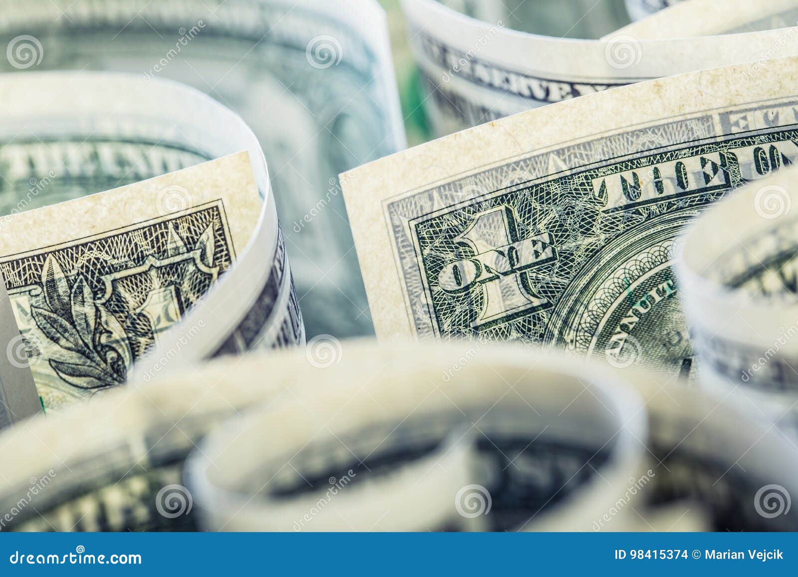 Dollar. American Dollar Banknotes Rolled in Different Positions Stock ...