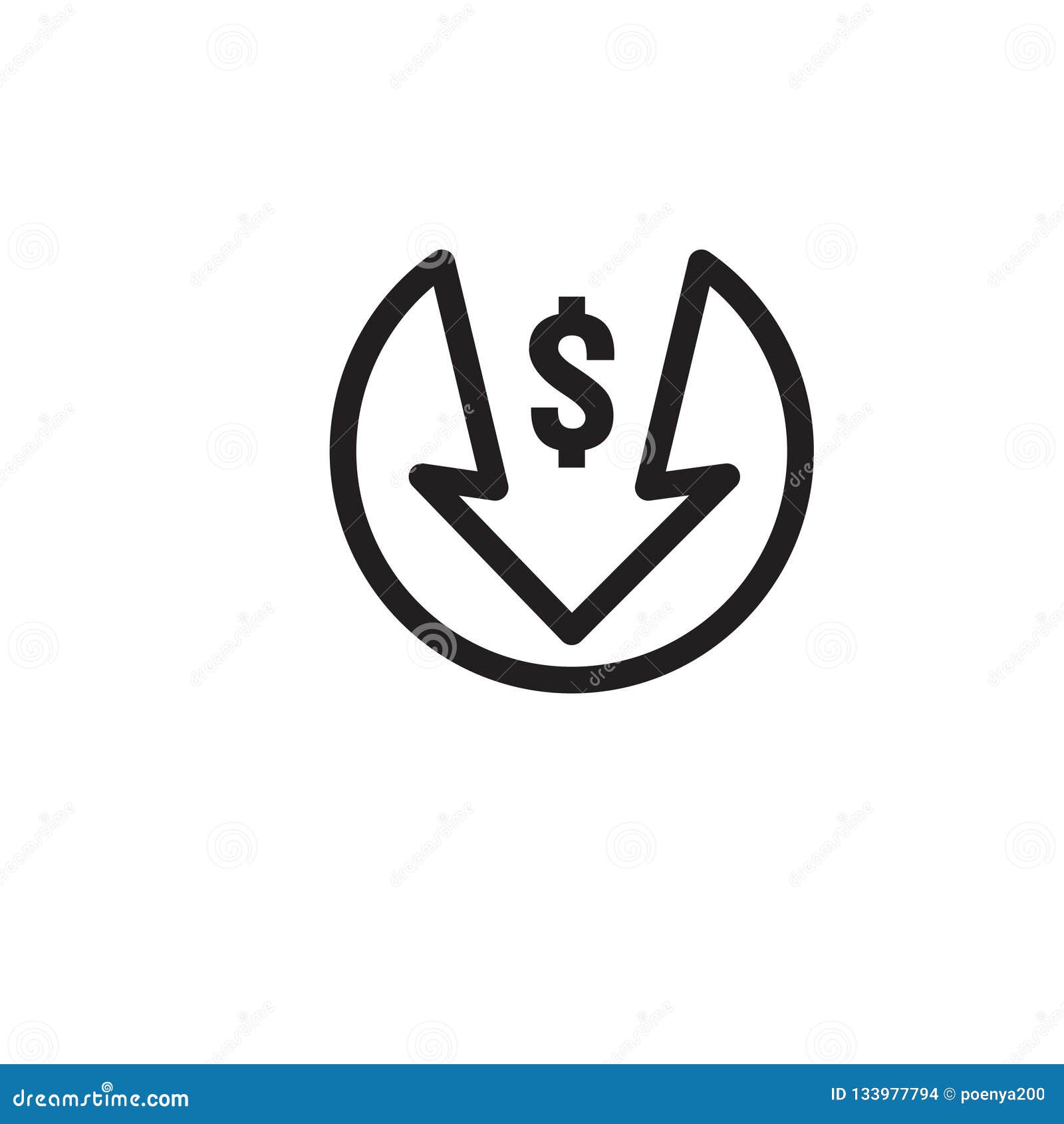 Dollar Arrow Decrease Icon. Money Arrow Symbol. Economy Stretching Rising Drop Fall Down ...