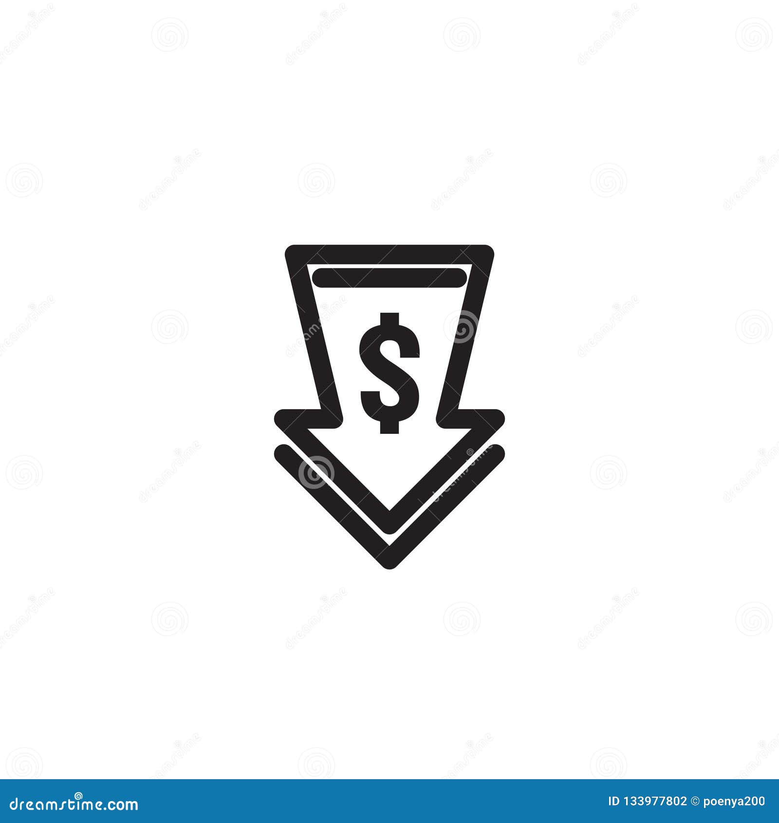 Dollar Arrow Decrease Icon. Money Arrow Symbol. Economy Stretching Rising Drop Fall Down ...