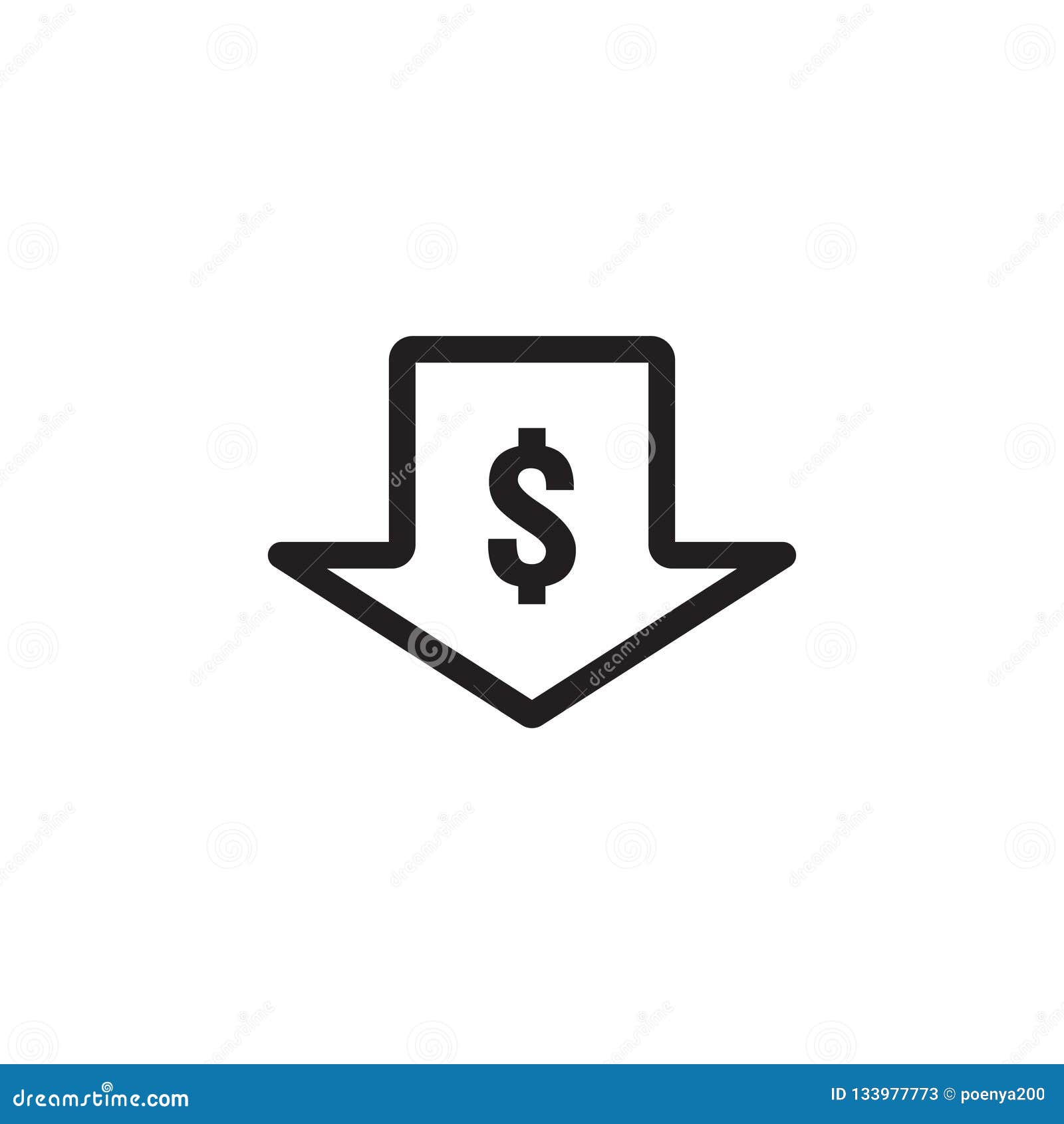 Dollar Arrow Decrease Icon. Money Arrow Symbol. Economy Stretching Rising Drop Fall Down ...