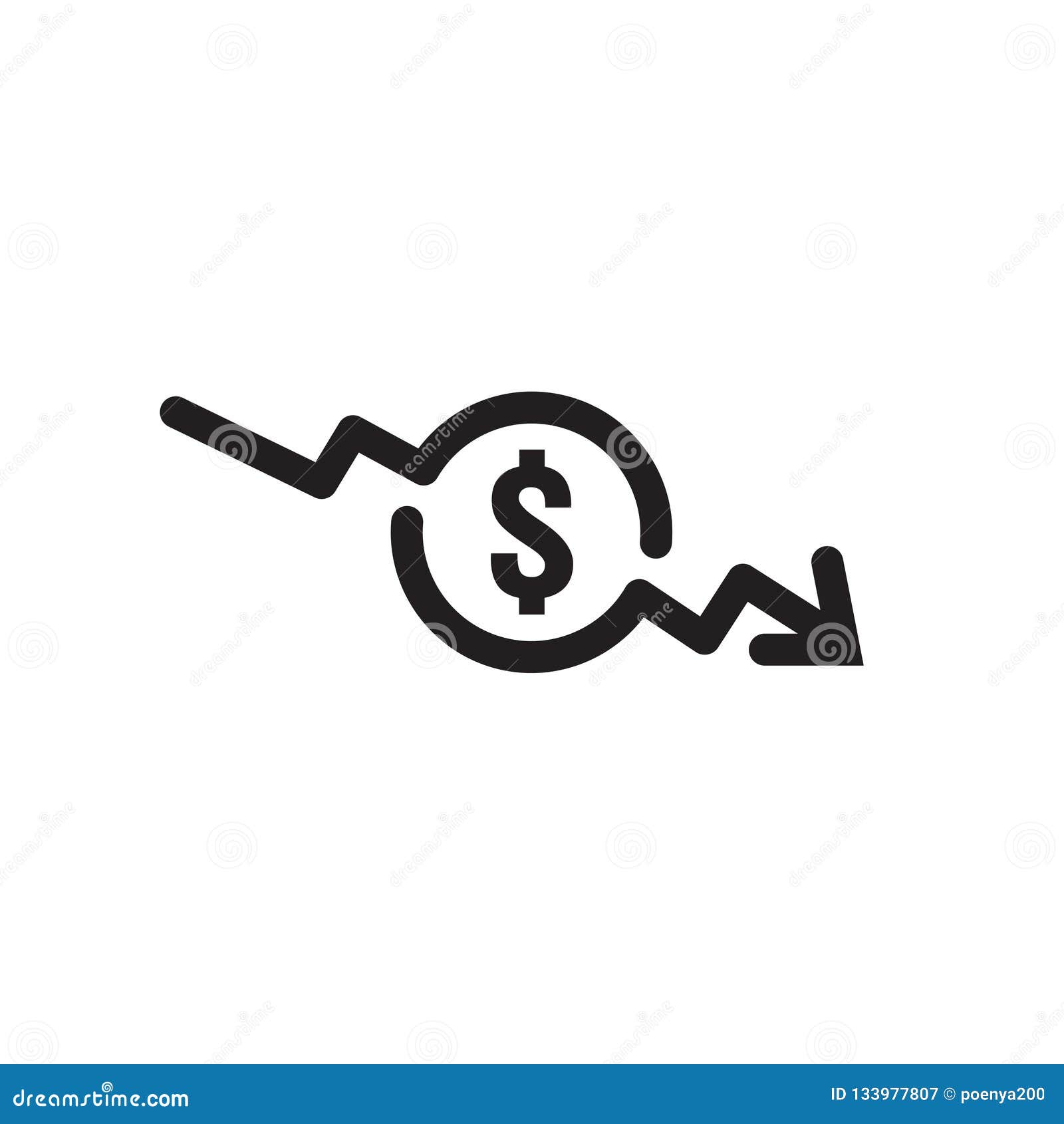 Dollar Arrow Decrease Icon. Money Arrow Symbol. Economy Stretching Rising Drop Fall Down ...