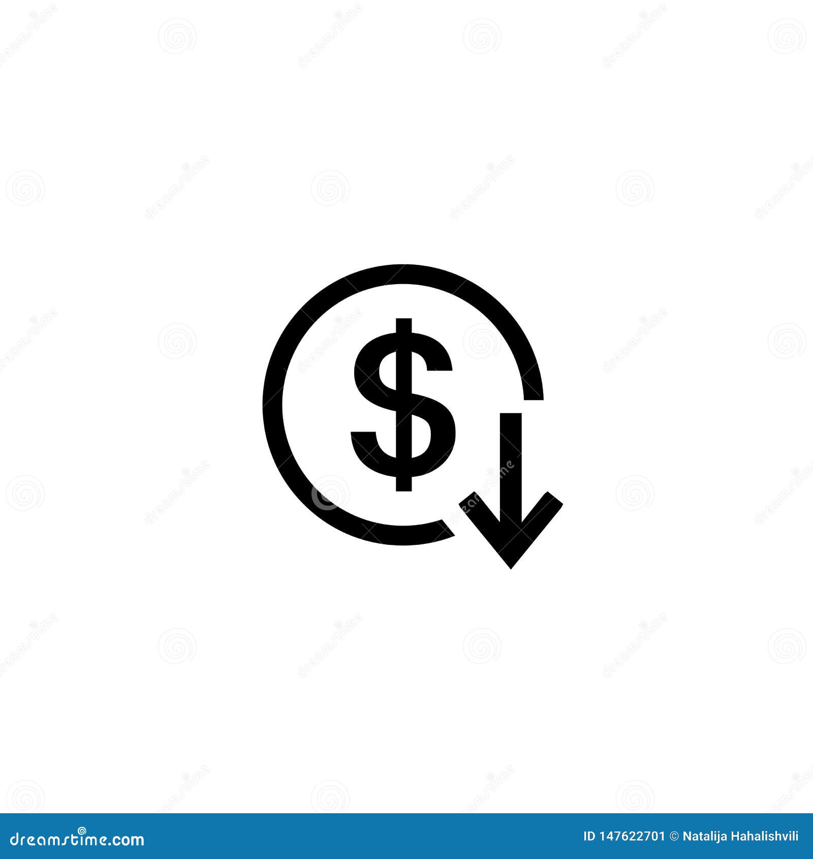 Dollar Arrow Down Rate Decrease Price Value Finance Icon Sign Rising ...