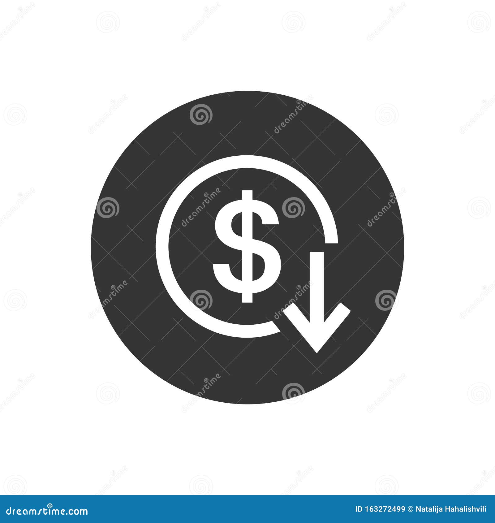 Dollar Arrow Down Rate Decrease Price Value Finance Icon Sign Rising Business. Stock Vector ...