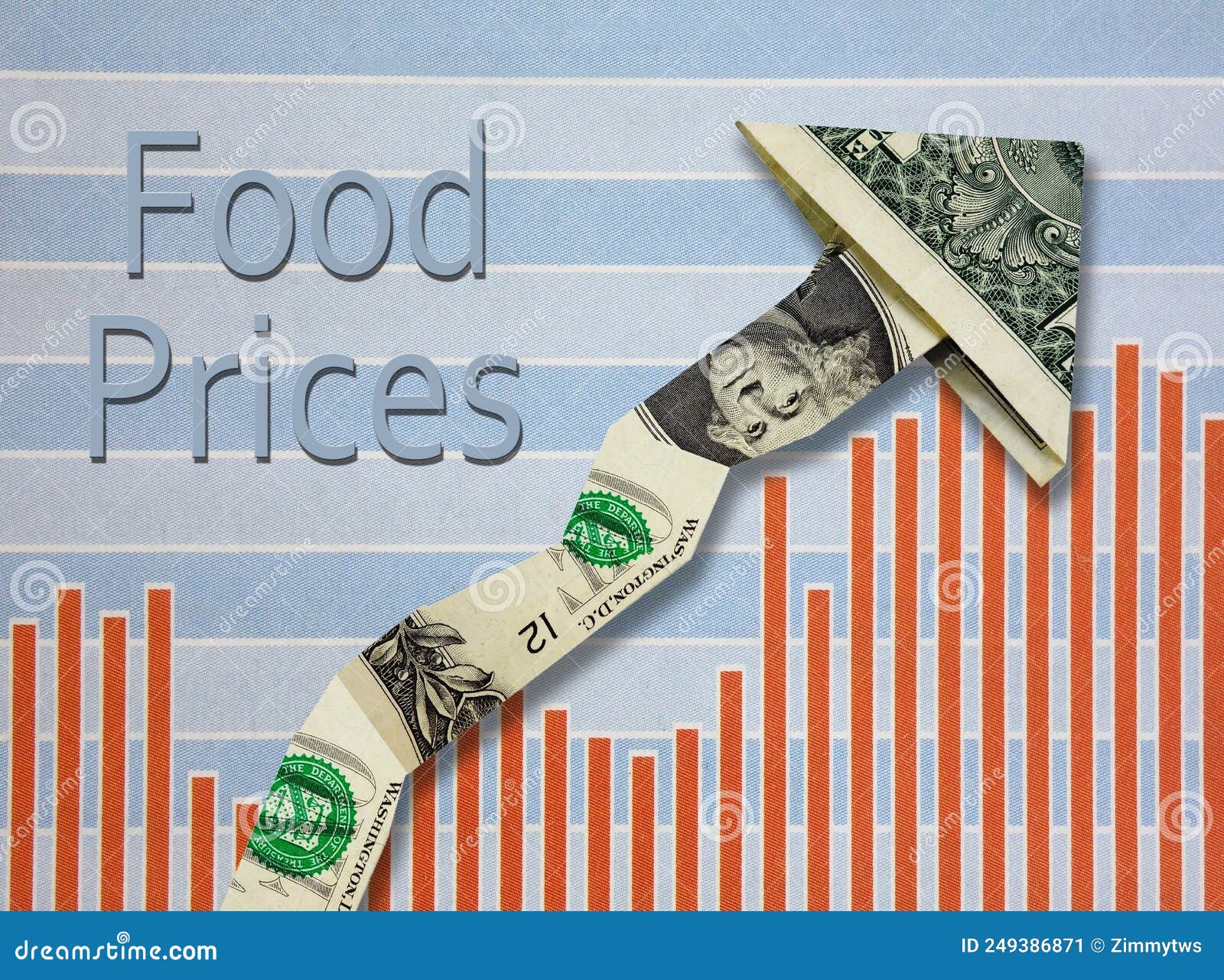 Dollar Arrow Pointing Up Over Bar Chart with Food Prices Text Stock ...