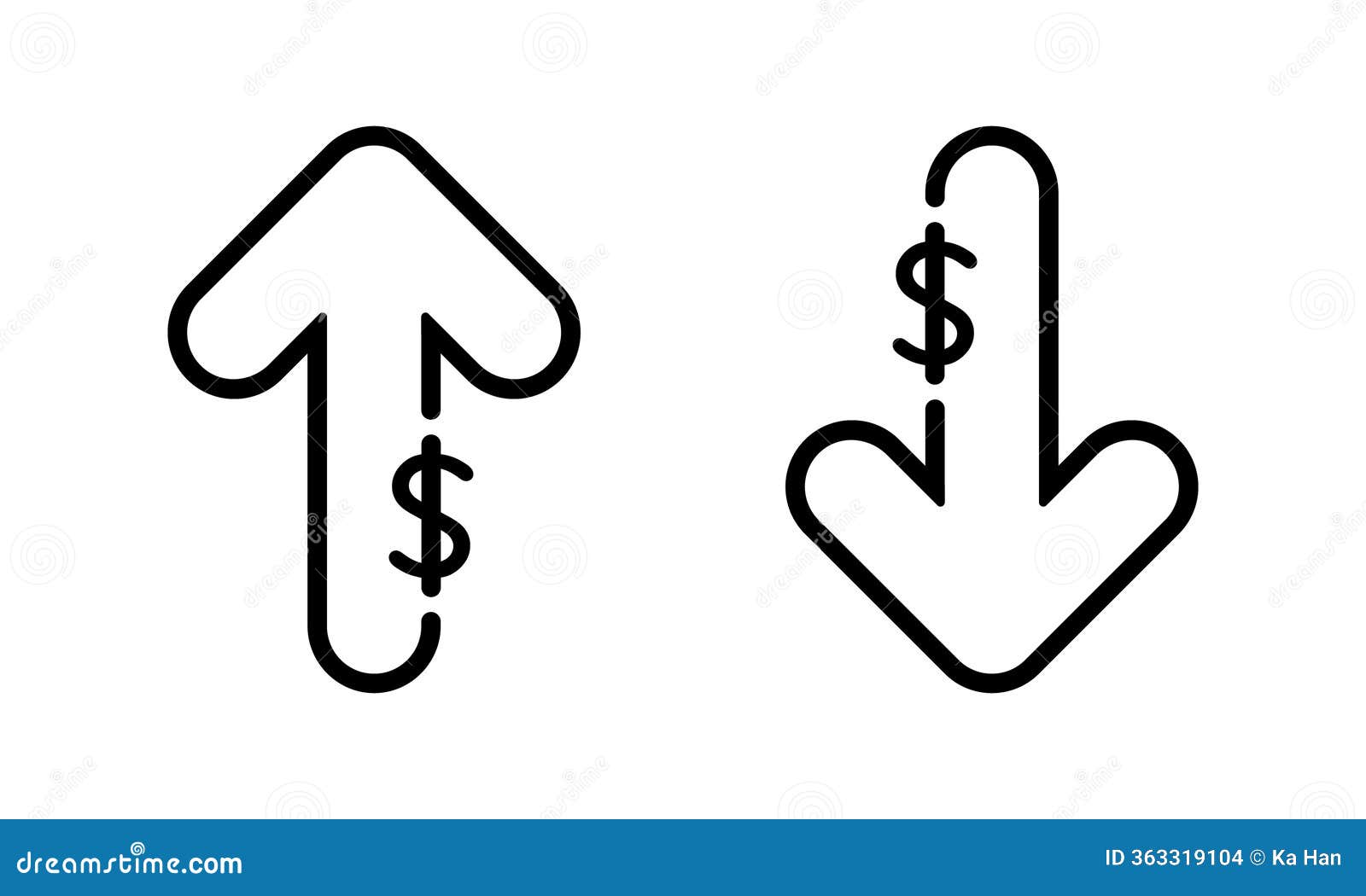 Dollar Arrow Up and Down Icon in Line Style. USD Growth and Decline Sign Stock Illustration ...