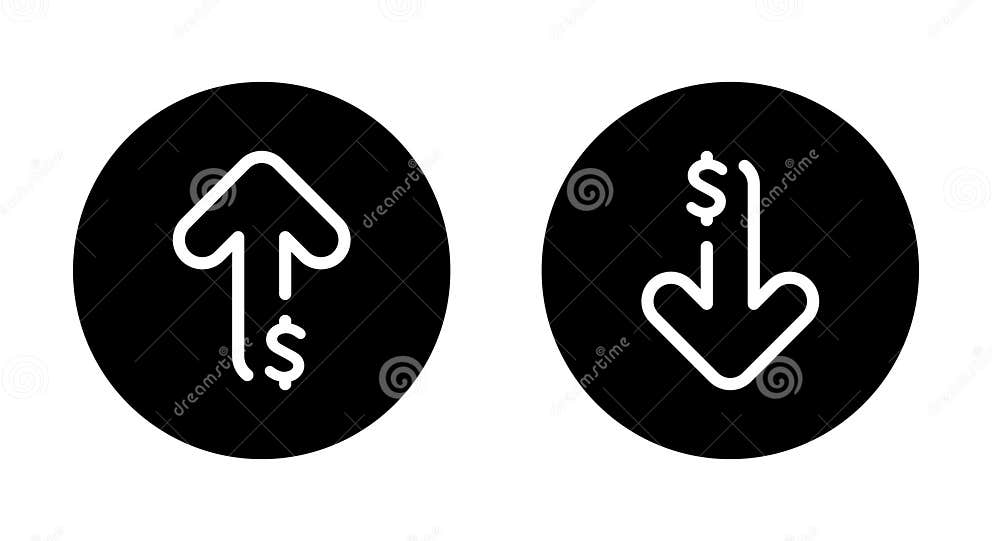 Dollar Arrow Up and Down Outline Icon on Black Circle. USD Increase and Decrease Sign Symbol ...