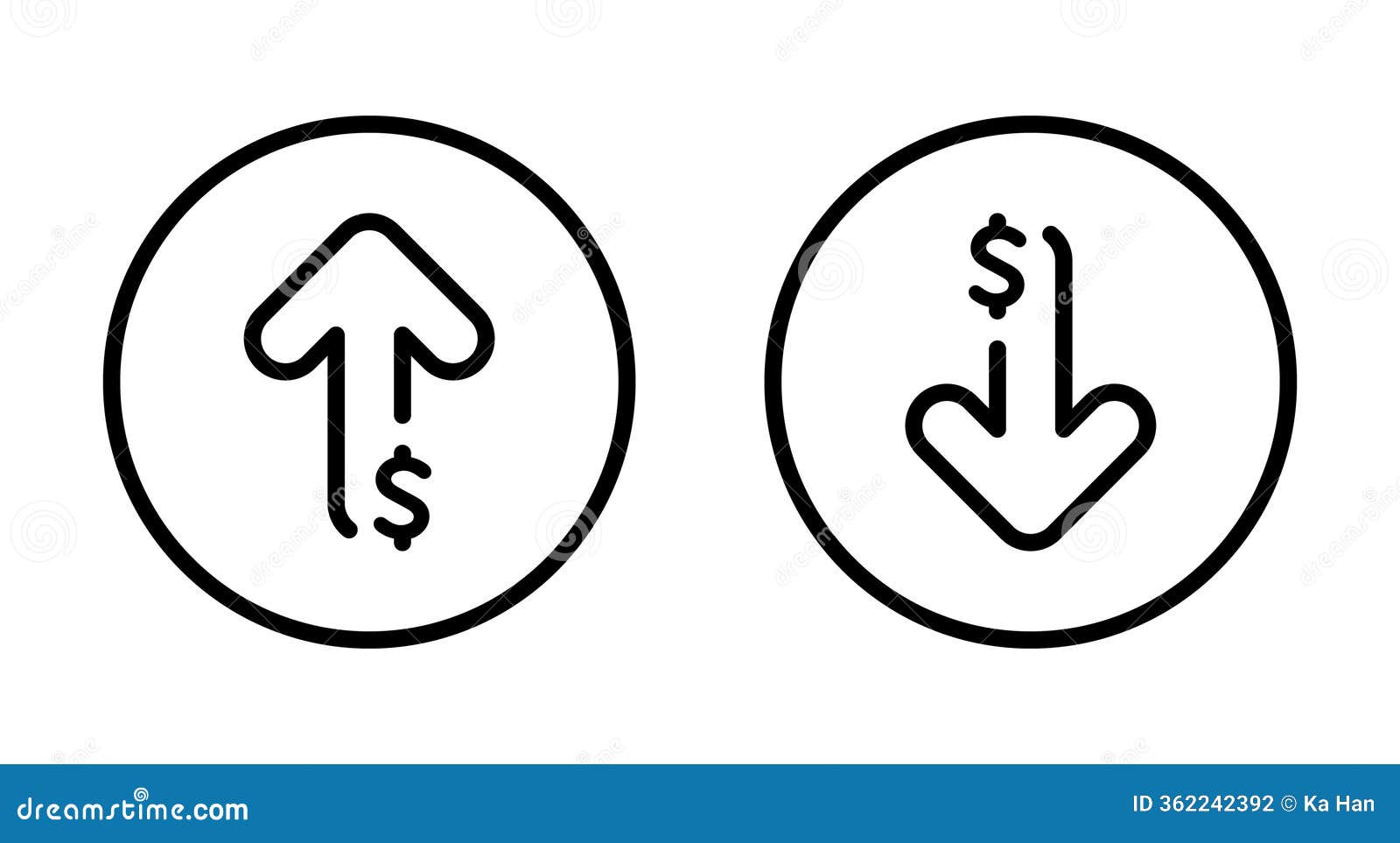 Dollar Arrow Up and Down Outline Icon on Circle Line. USD Increase and ...