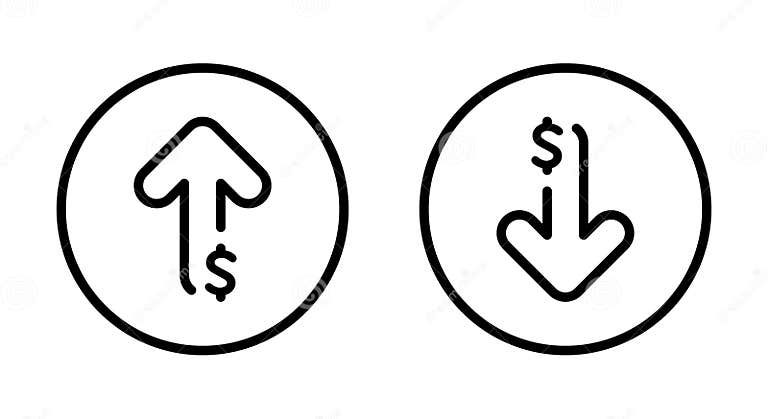 Dollar Arrow Up and Down Outline Icon on Circle Line. USD Increase and Decrease Sign Symbol ...