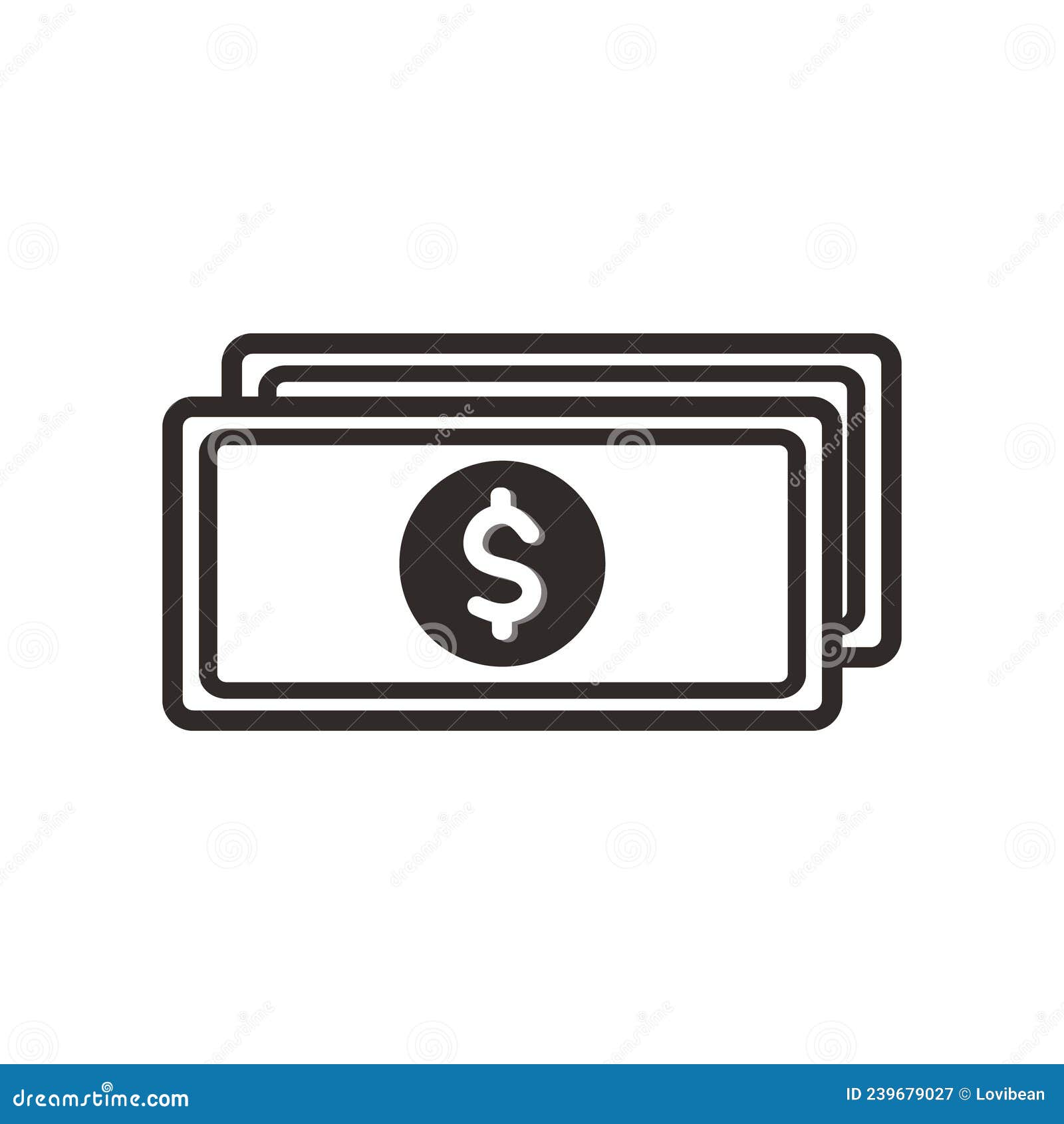 Dollar Bank Note, Icon Illustrations in Black Flat Design on White ...