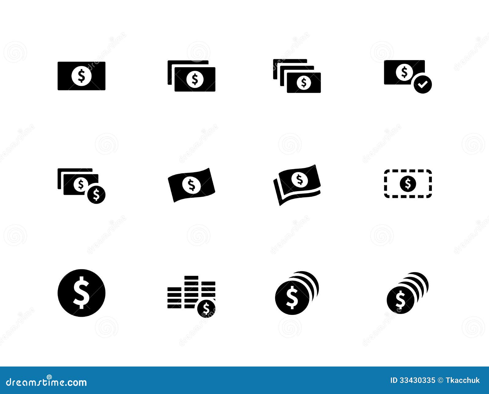 Dollar Banknote Icons on White Background. Stock Vector - Illustration ...